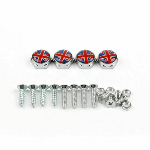 Union Jack Chrome Metal License Plate Frame Screw Bolt Cap for Mini ...