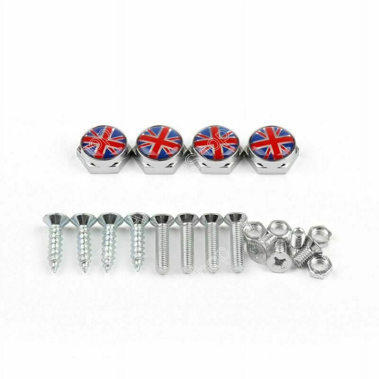 Union Jack Chrome Metal License Plate Frame Screw Bolt Cap for Mini ...