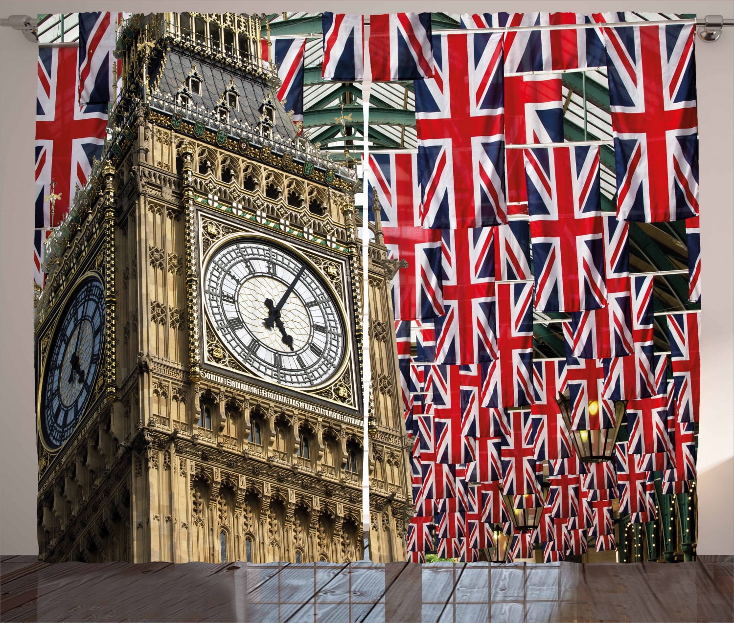 Ambesonne Union Jack Curtains 2 Panel Set, UK Flags, 108" x 96", Pale ...