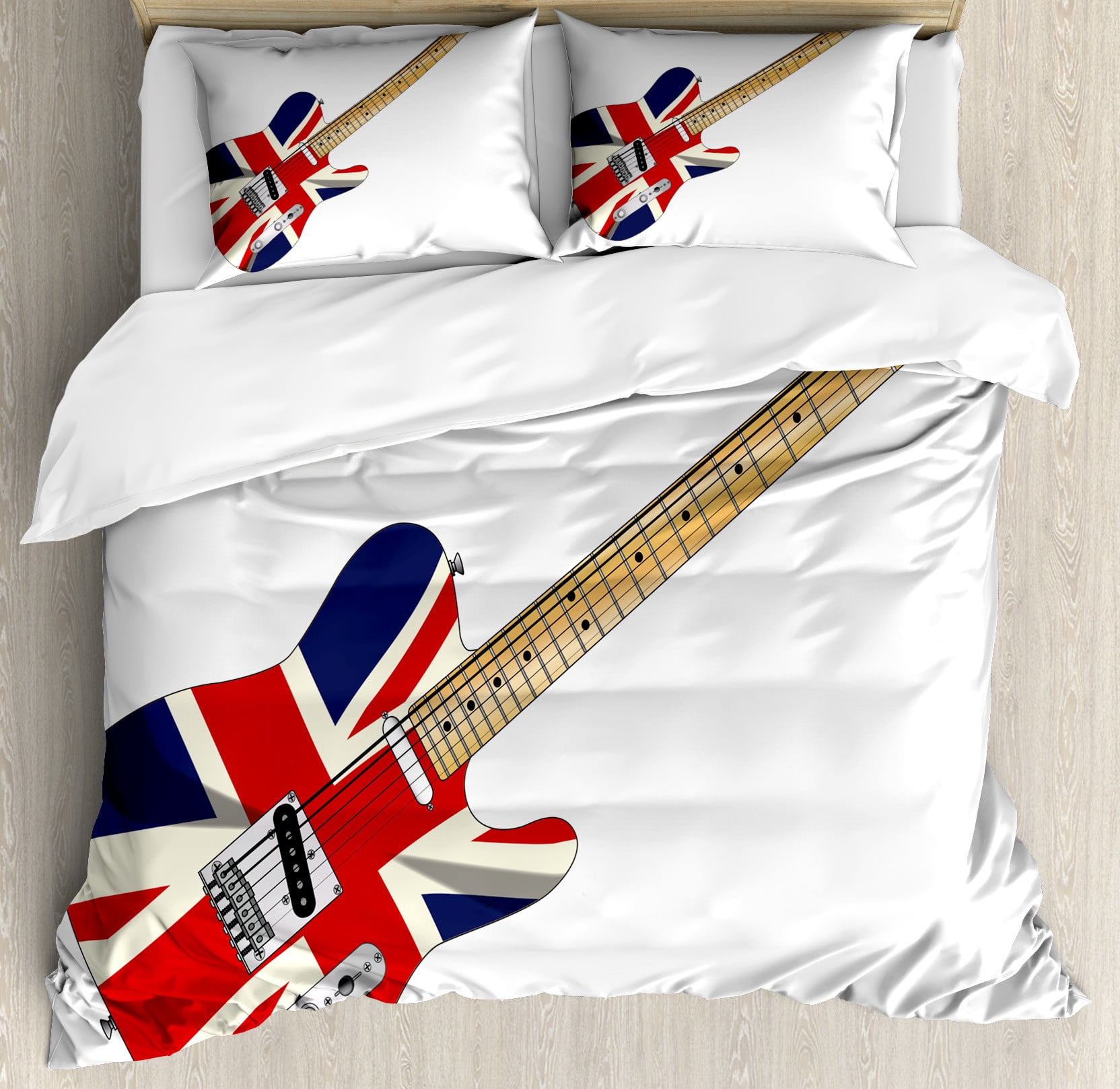 Union Jack Duvet Cover Set, Classical Electric Guitar UK Flag Britain ...