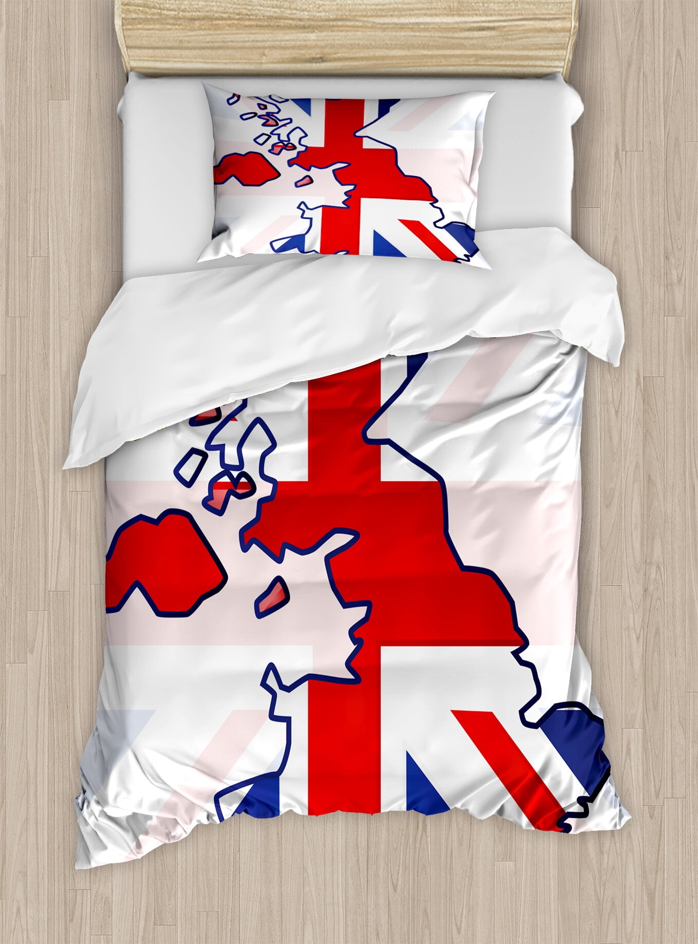 Union Jack Duvet Cover Set, Faded United Kingdom Flag and Country Map ...