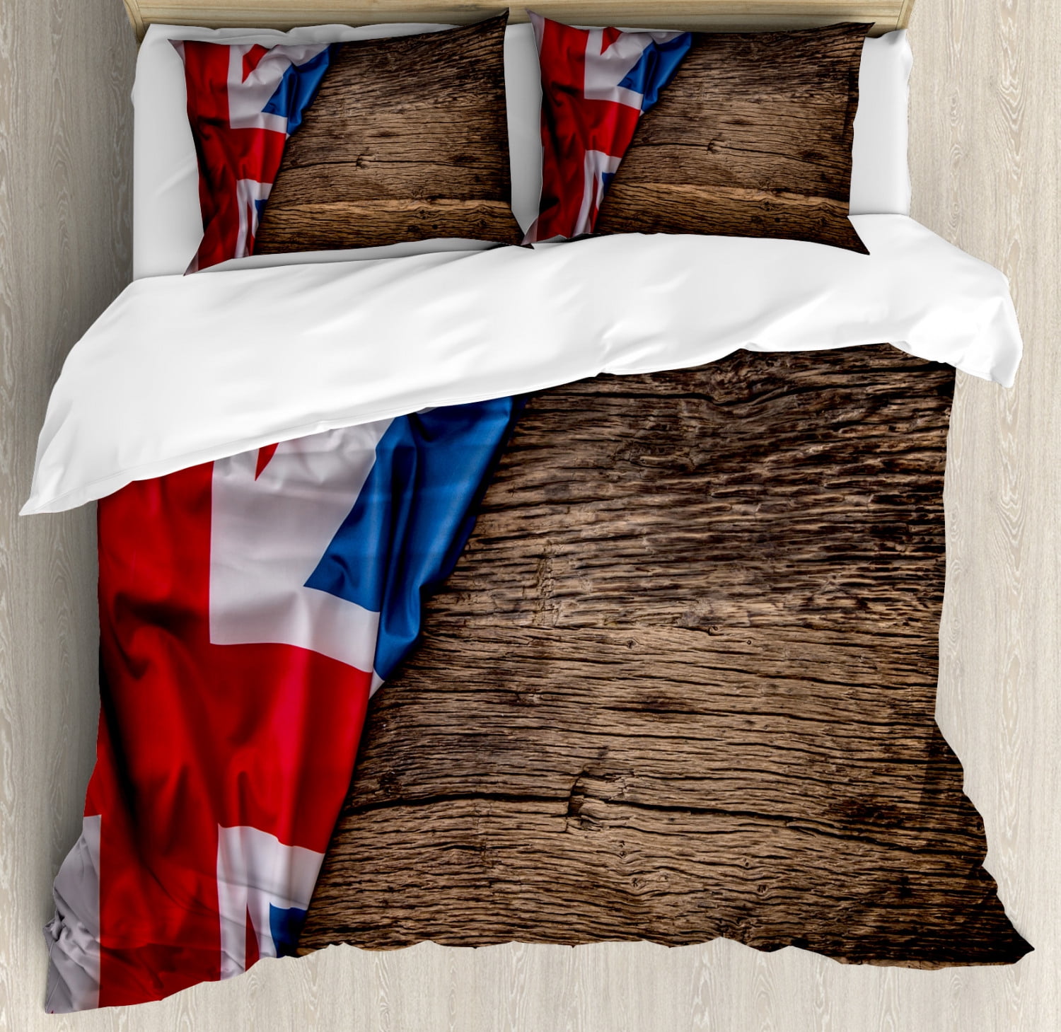 Union Jack Duvet Cover Set King Size, Flag of United Kingdom on Old Oak ...