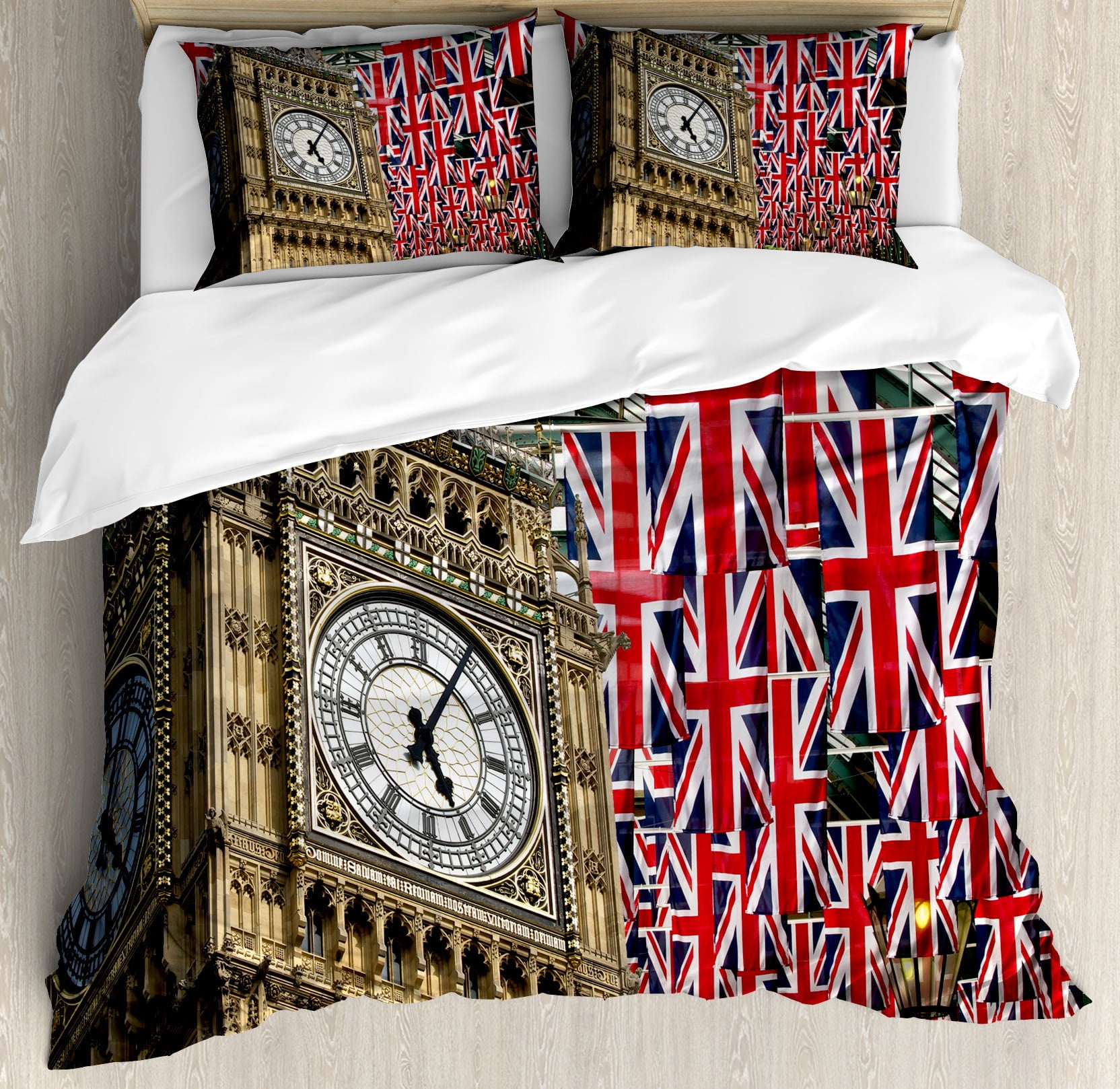 Union Jack Duvet Cover Set, UK Flags Background Big Ben Celebrations ...