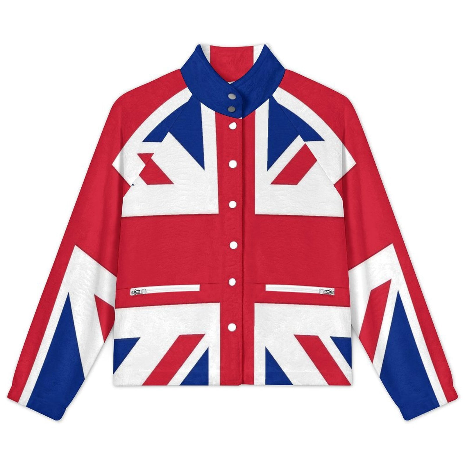 Union Jack Flag Warm Women's Plush Jacket Stand Collar Full Sleeve With ...
