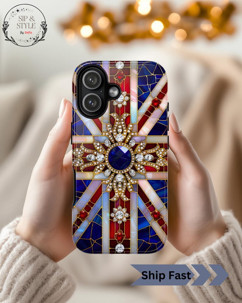 Union Jack Stained Glass PRINT Phone Case, Royal British Gem Art ...