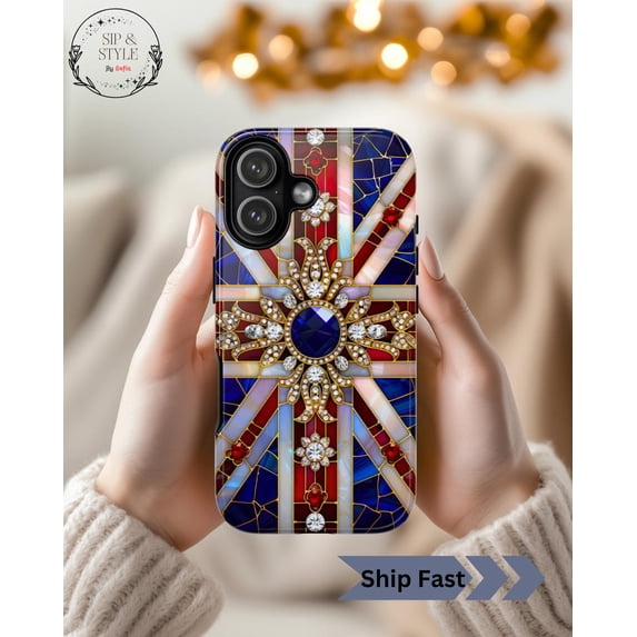 Union Jack Stained Glass PRINT Phone Case, Royal British Gem Art ...
