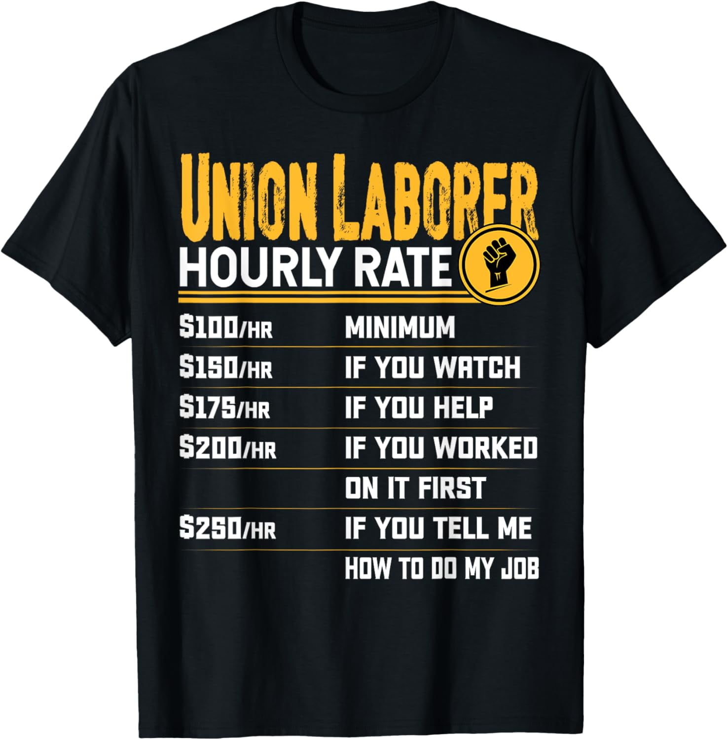 Union Laborer Hourly Rate - Funny Union Employee Worker T-Shirt men and ...