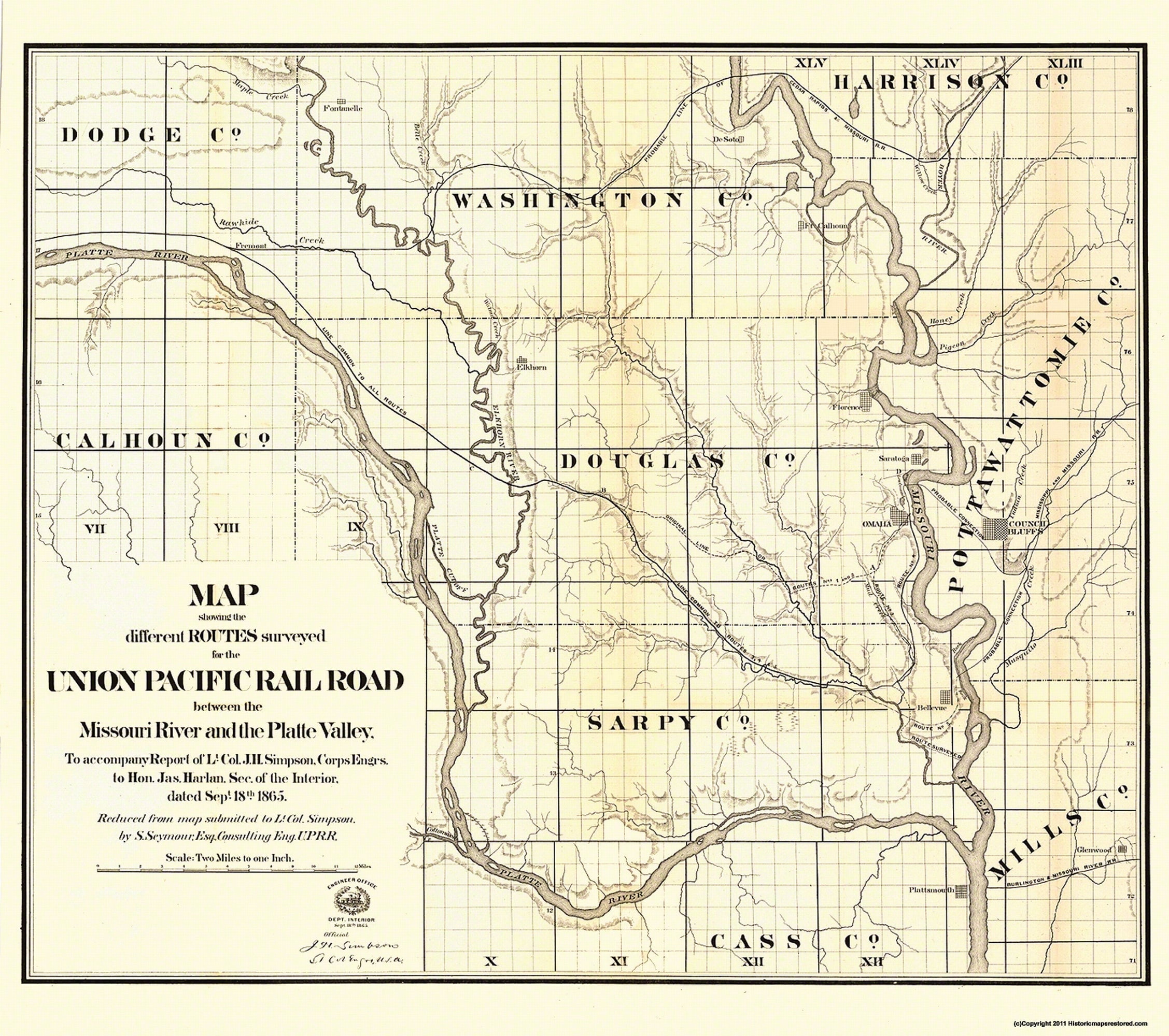 Railroad Map - Union Pacific Missouri River Platte Valley - 1865 - 25 x ...