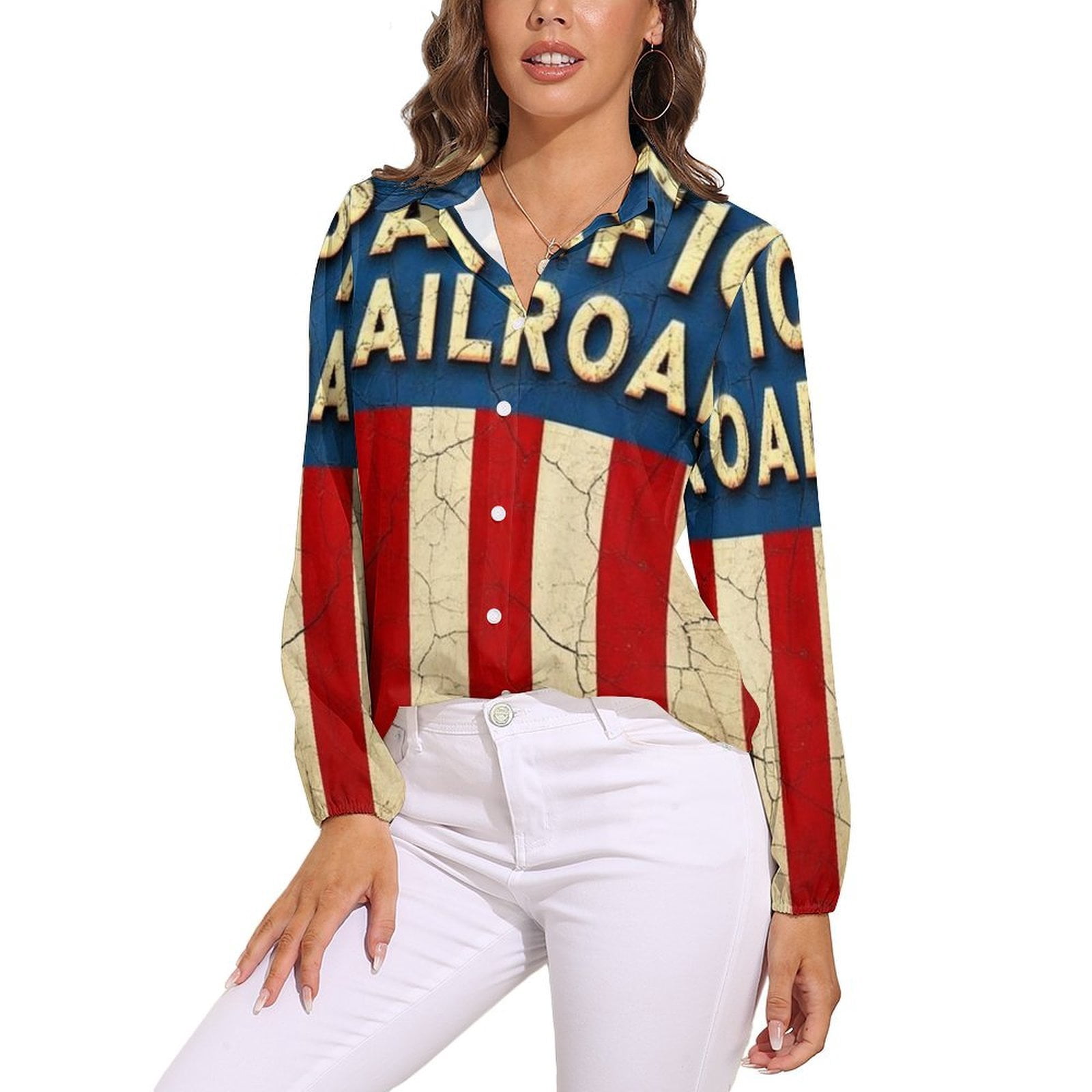 Union Pacific Railroad Shield Vntage Casual Long Sleeve Shirt Blouse ...