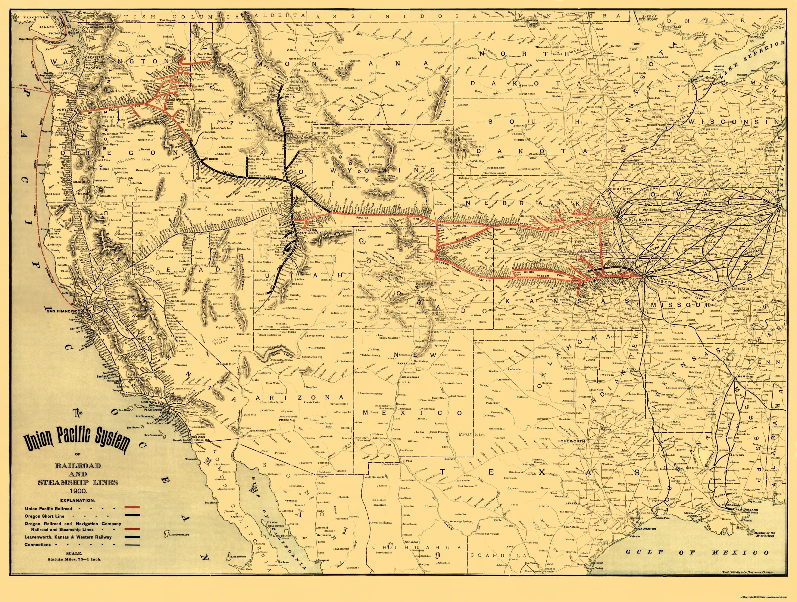 Railroad Map - Union Pacific Railroad Steamship Lines - Rand McNally ...