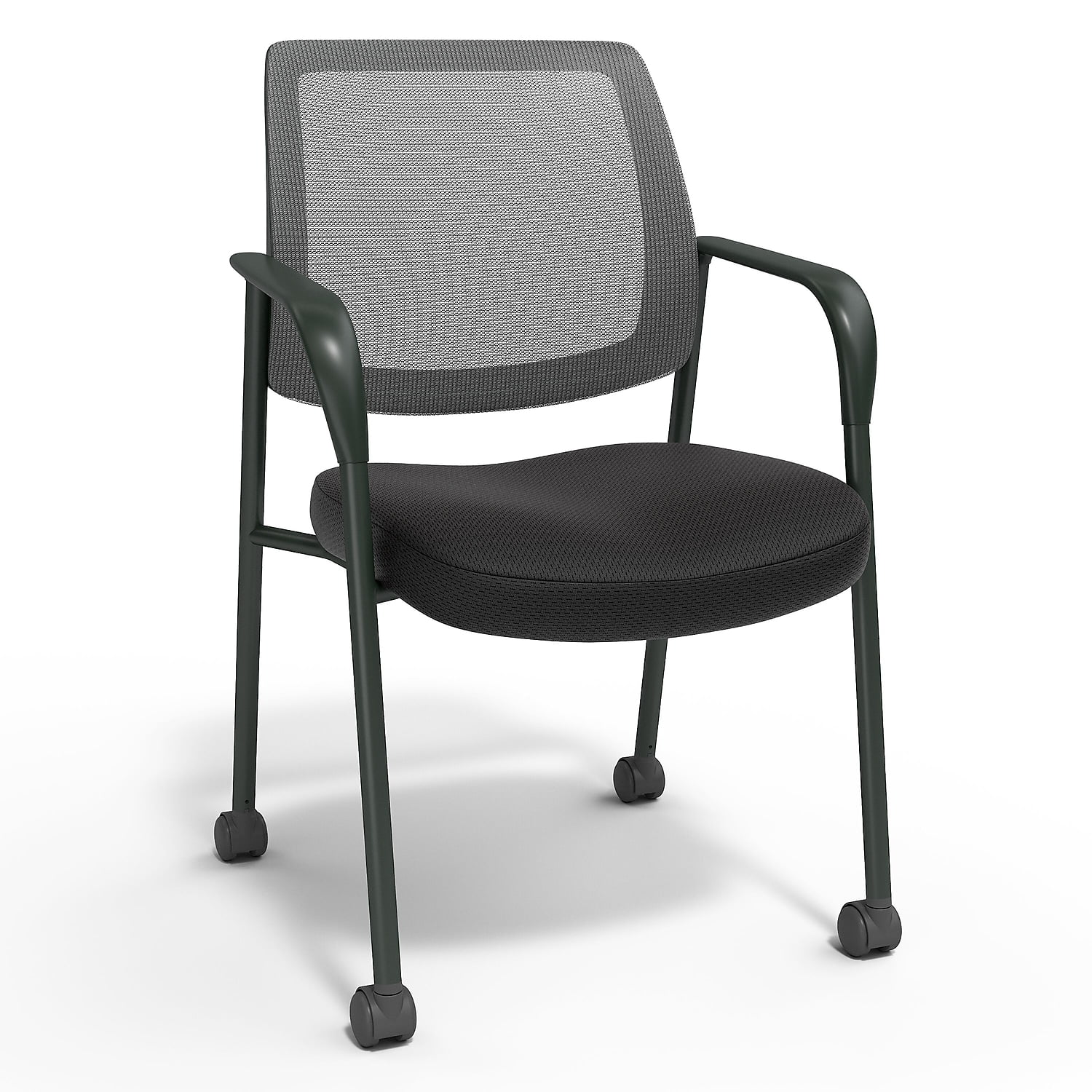 Union & Scale Essentials Black Mesh/Fabric Guest Chair with Rolling ...