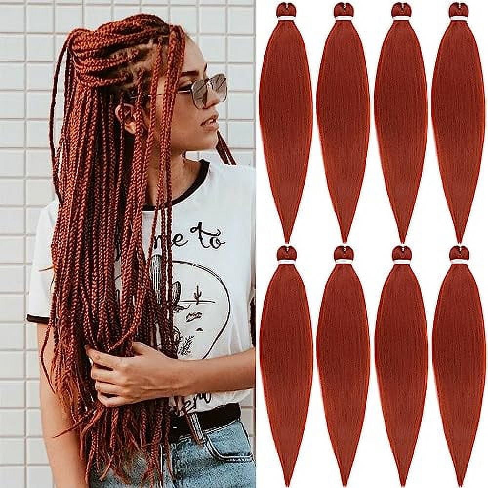 Unionbeauty 8 Packs 30 Inch Cooper Red Pre Stretched Braiding Hair Dark ...