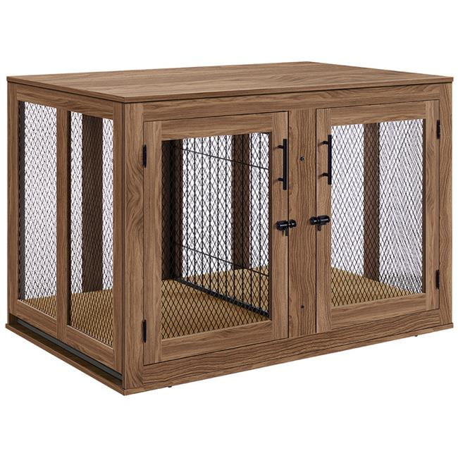 Unipaws Extra Large Furniture Dog Crate with Tray & Divider, Walnut ...