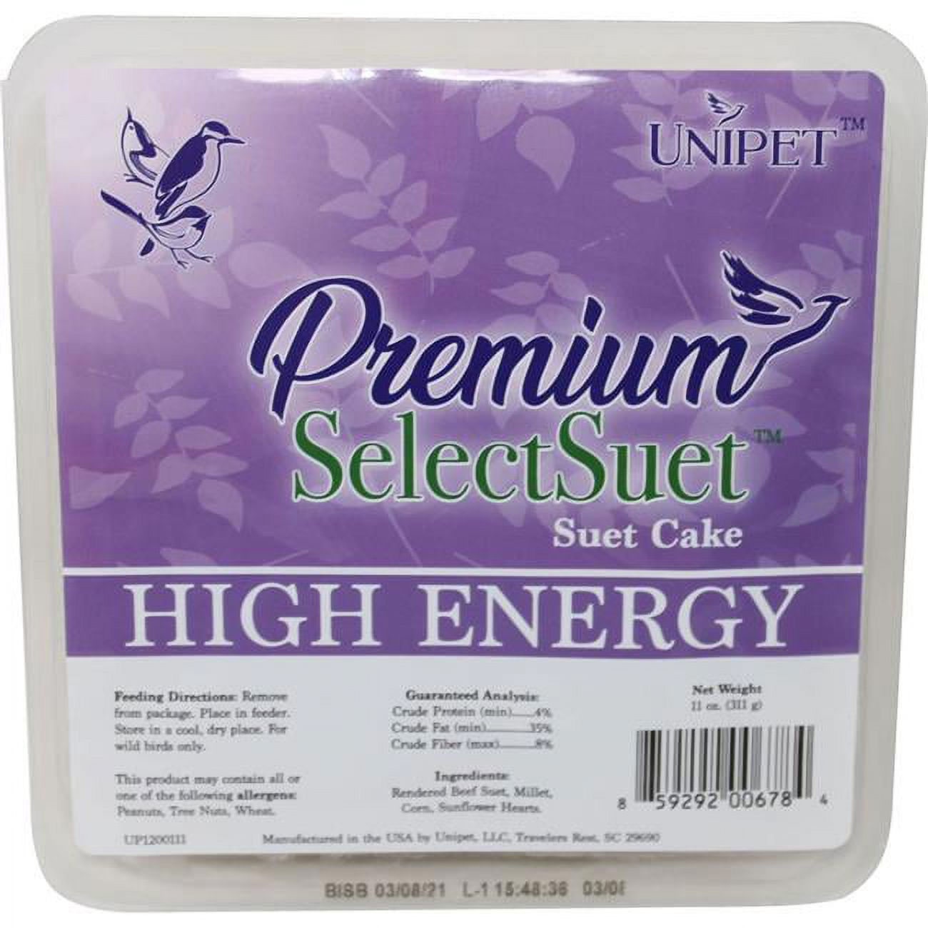 Unipet USA UP1200111 11 oz Premiun Select High Energy Suet, Pack of 12 ...