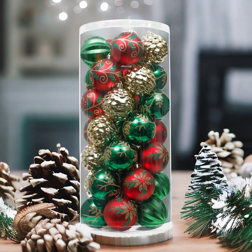 Uniqely Patterned Christmas Bauble Set, 35 Ornaments with Red, Green, and Gold - Walmart.com