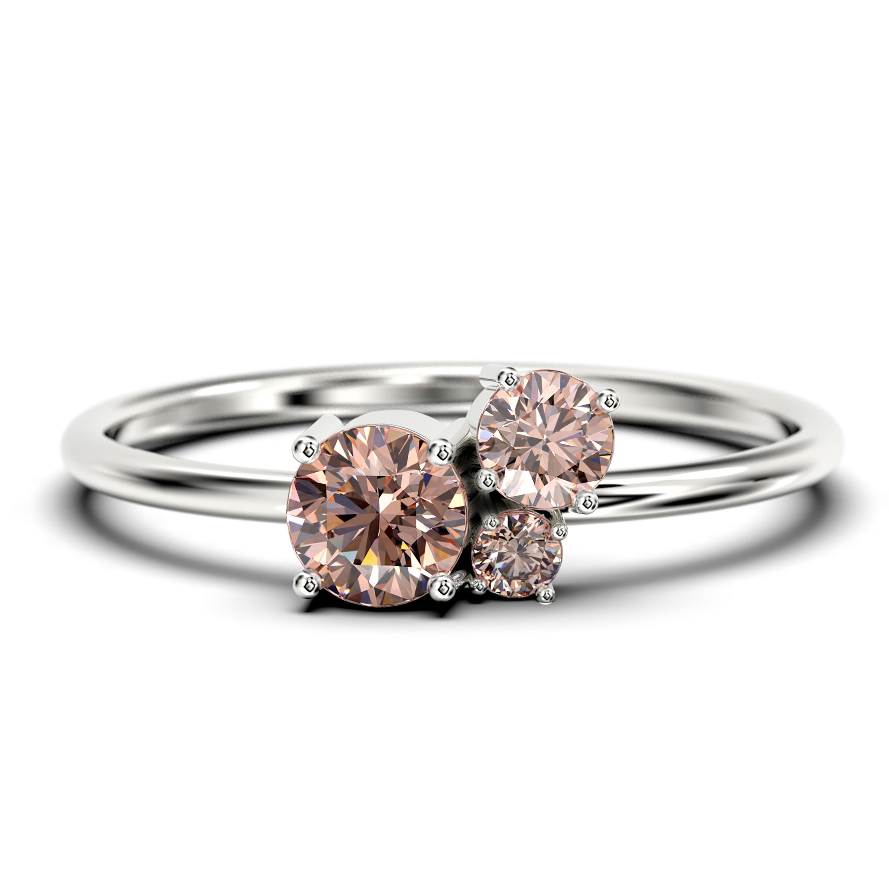 Unique 3 Stone Minimalist 0.55 Carat Round Cut Morganite Engagement ...