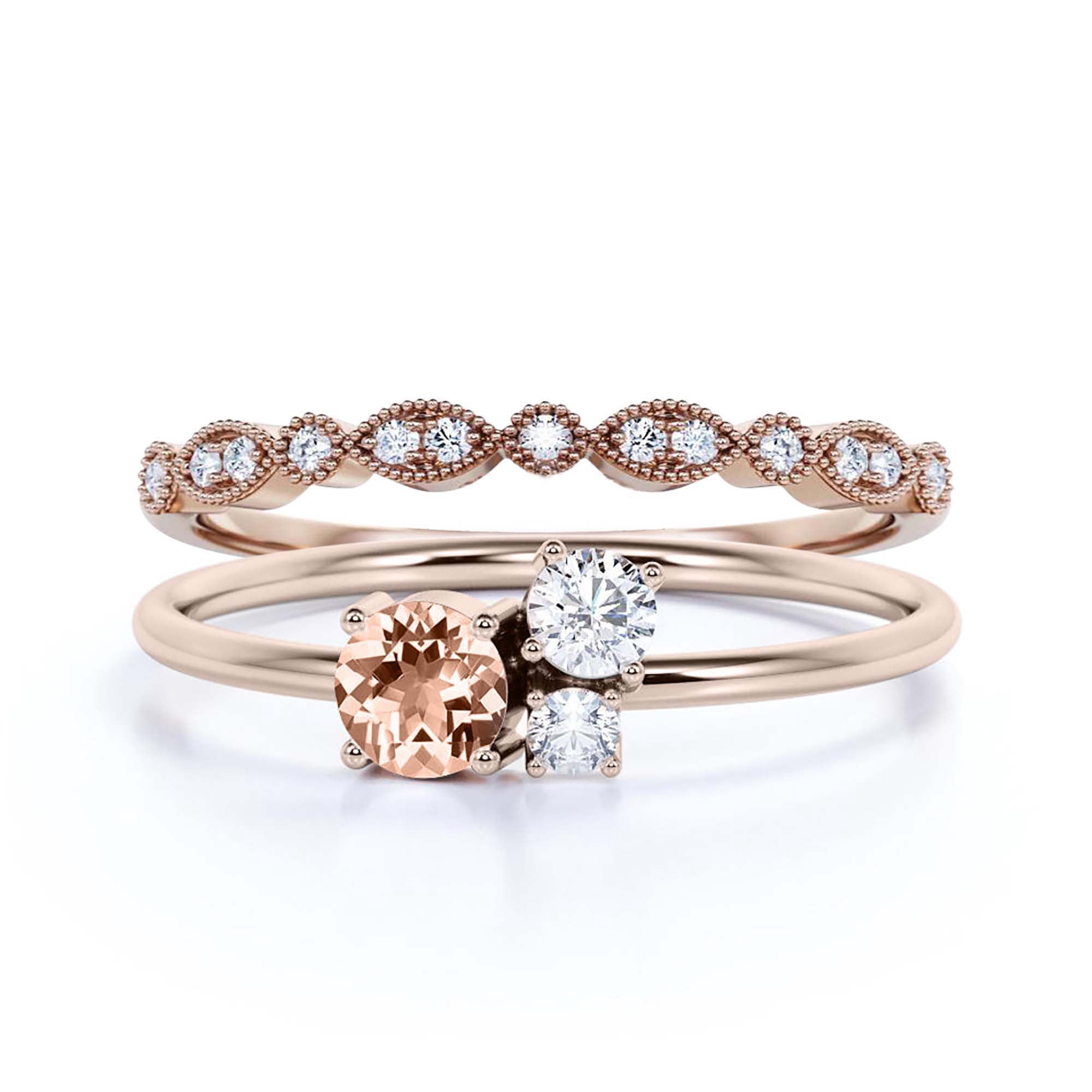 Unique 3 Stone Minimalist 1.05 Carat Round Cut Morganite Engagement ...