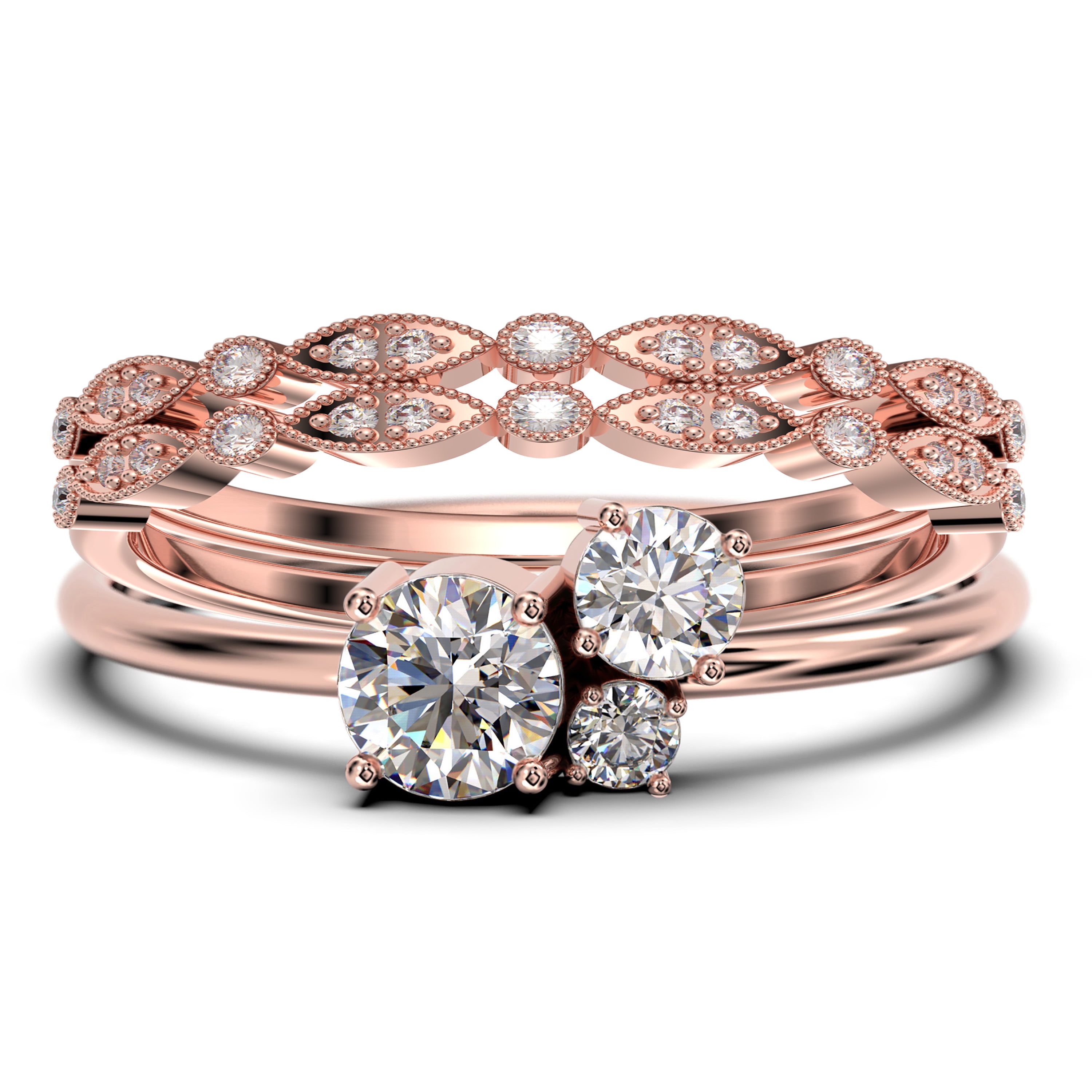 Unique 3 Stone Minimalist 1.55 Carat Round Cut Diamond Moissanite ...