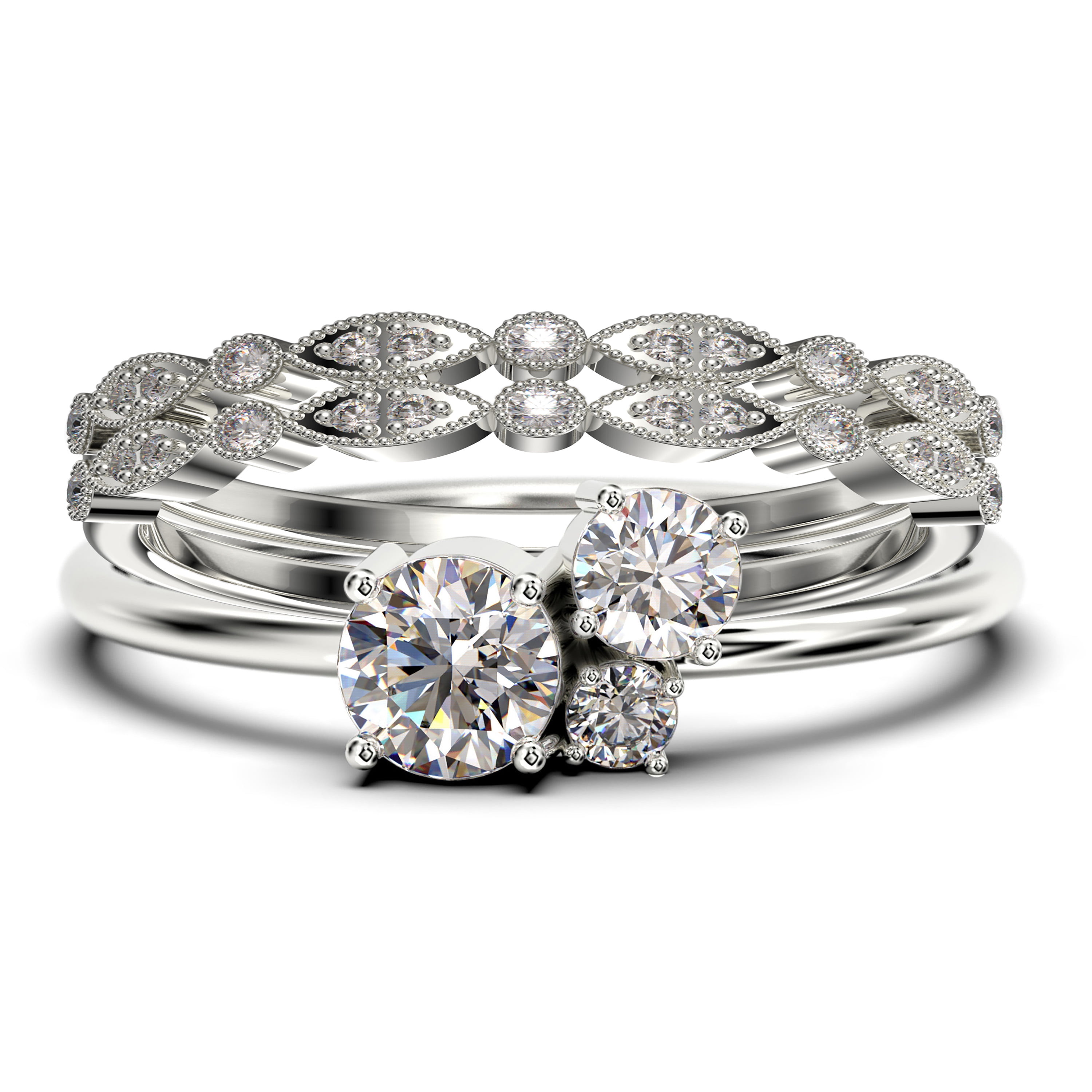 Unique 3 Stone Minimalist 1.55 Carat Round Cut Diamond Moissanite ...