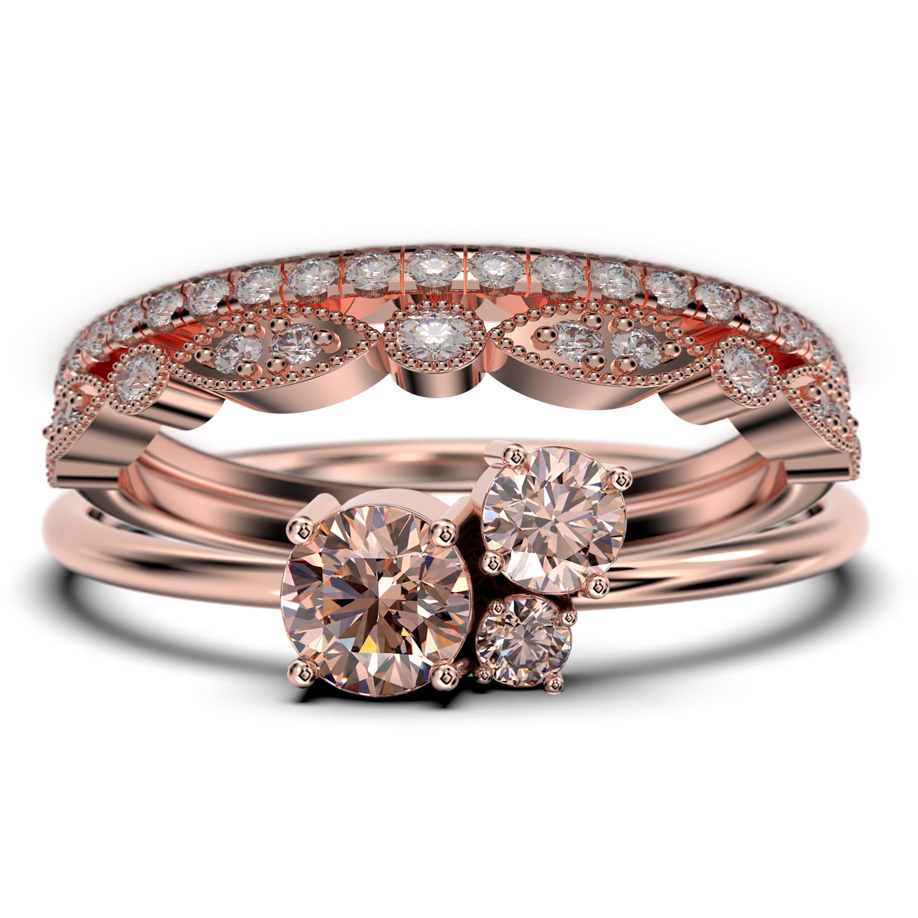 Unique 3 Stone Minimalist 1.55 Carat Round Cut Morganite Engagement ...