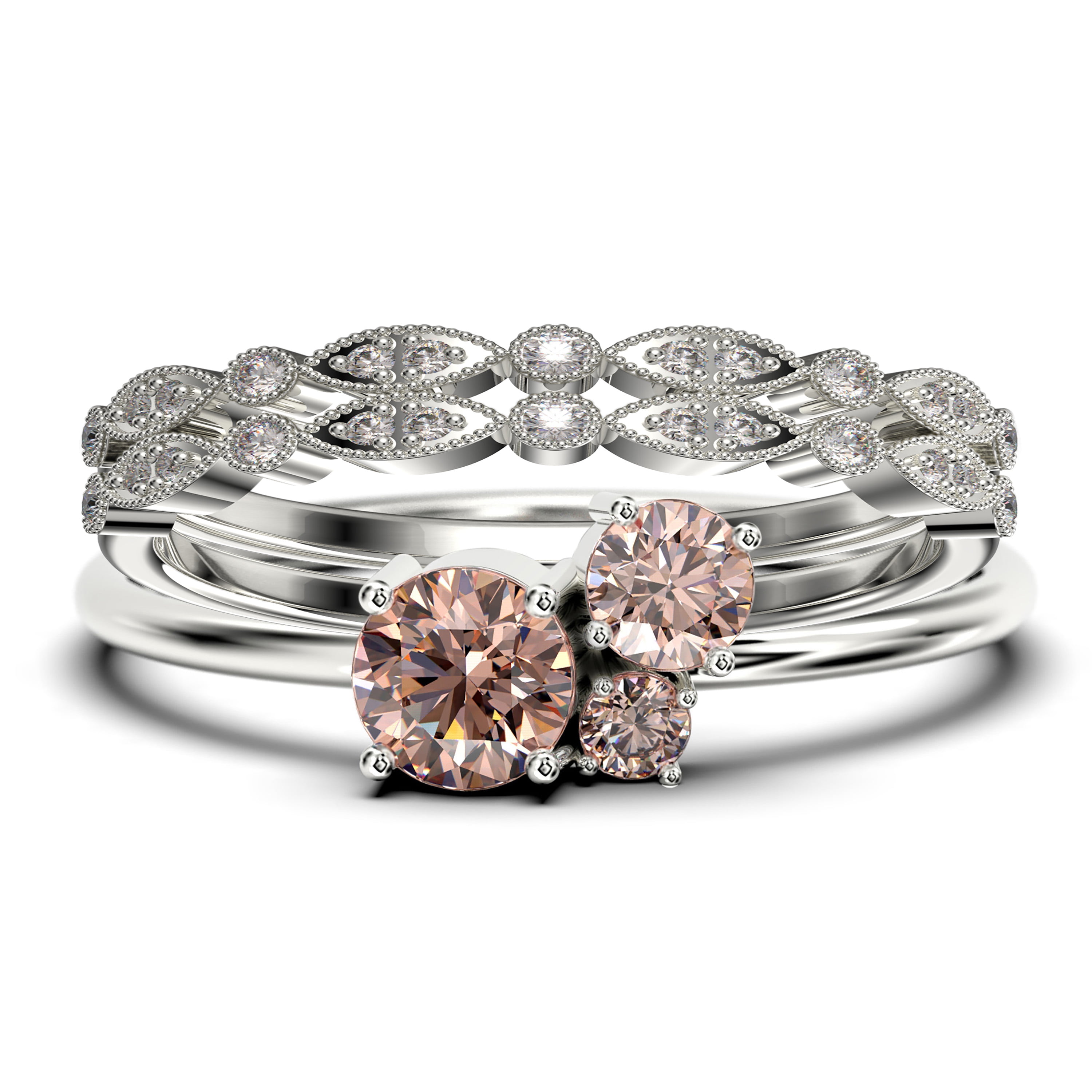 Unique 3 Stone Minimalist 1.55 Carat Round Cut Morganite Engagement ...