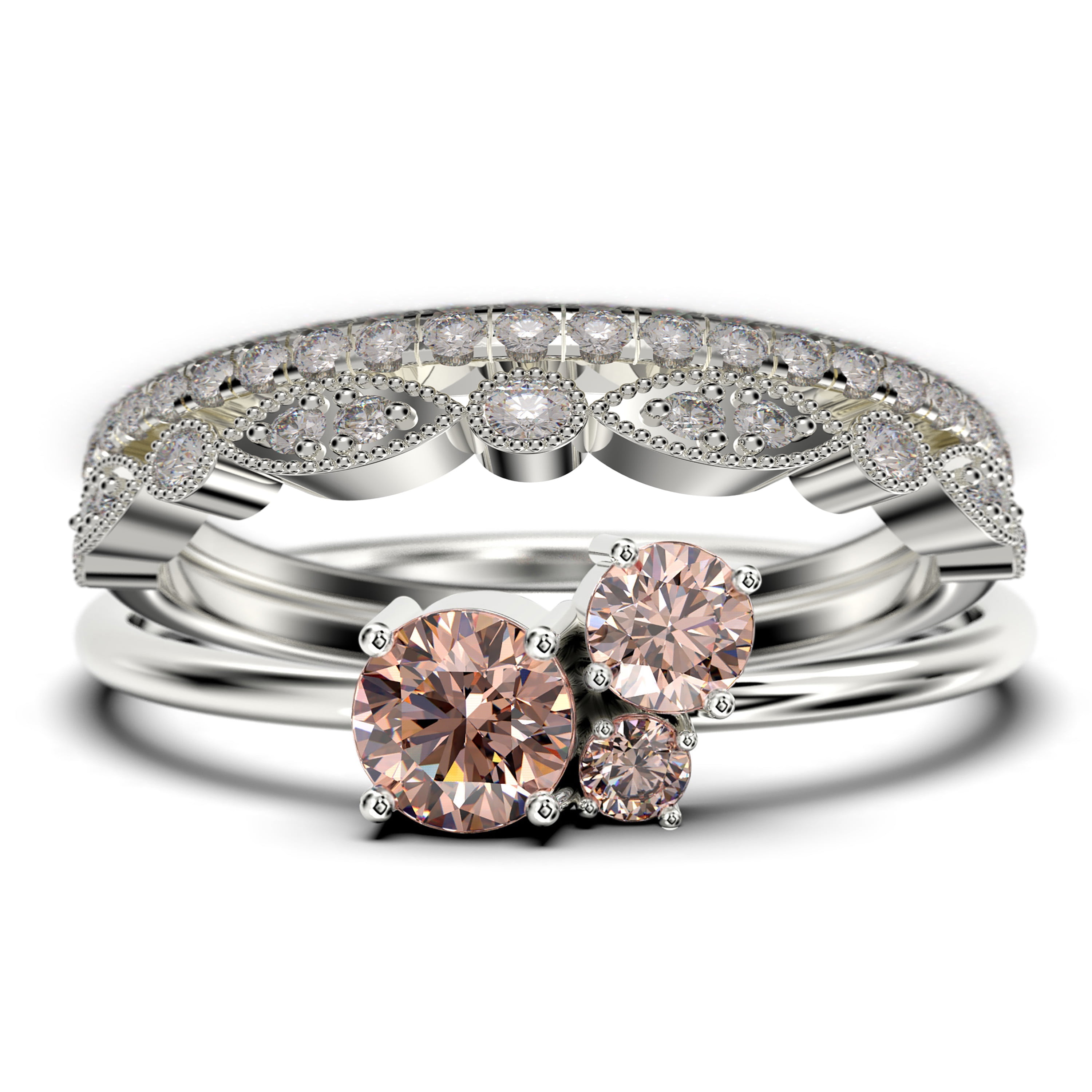 Unique 3 Stone Minimalist 1.55 Carat Round Cut Morganite Engagement ...