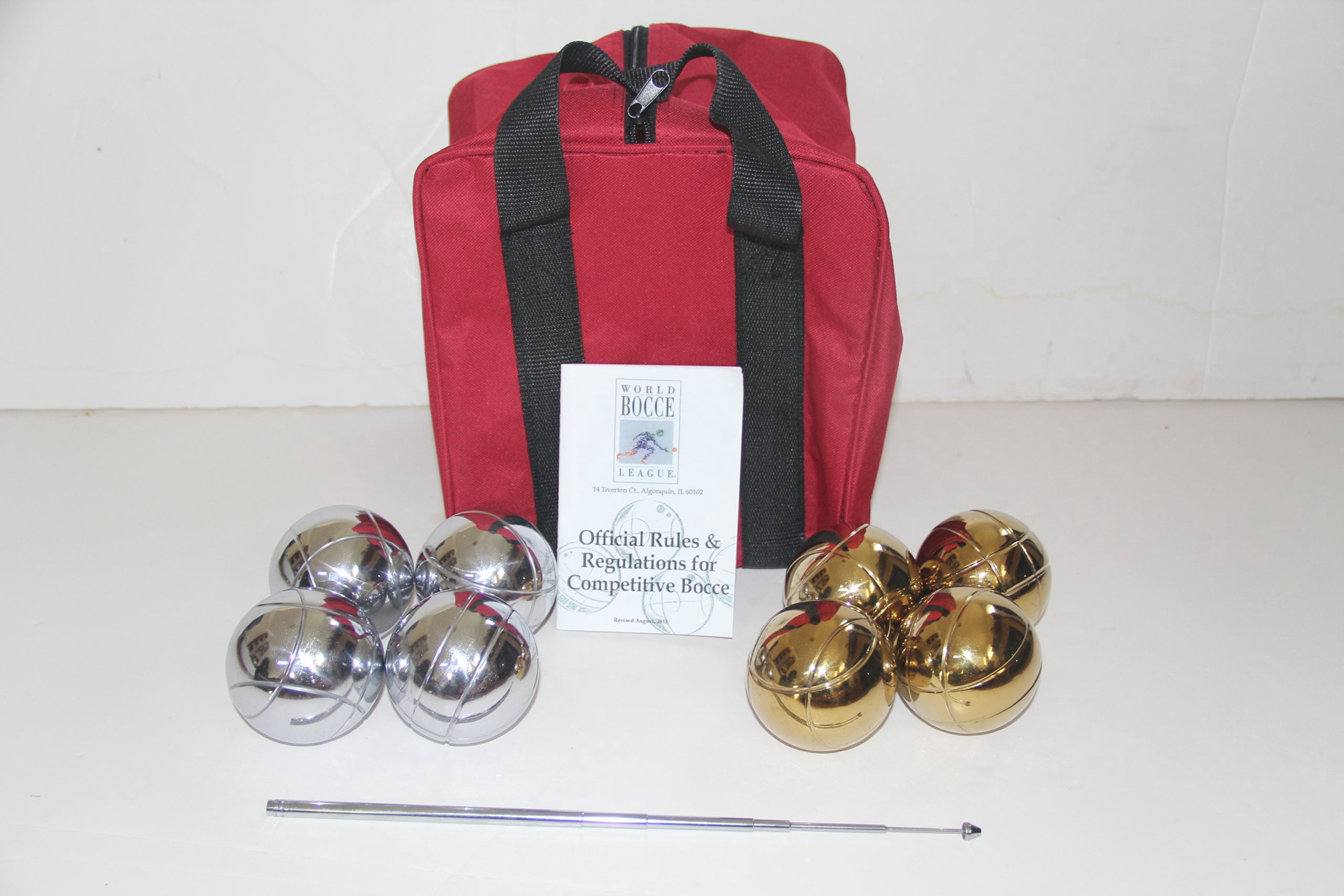 Unique 73mm Petanque/Bocce Pack - with Mix of 8 Gold/Silver Balls, red ...