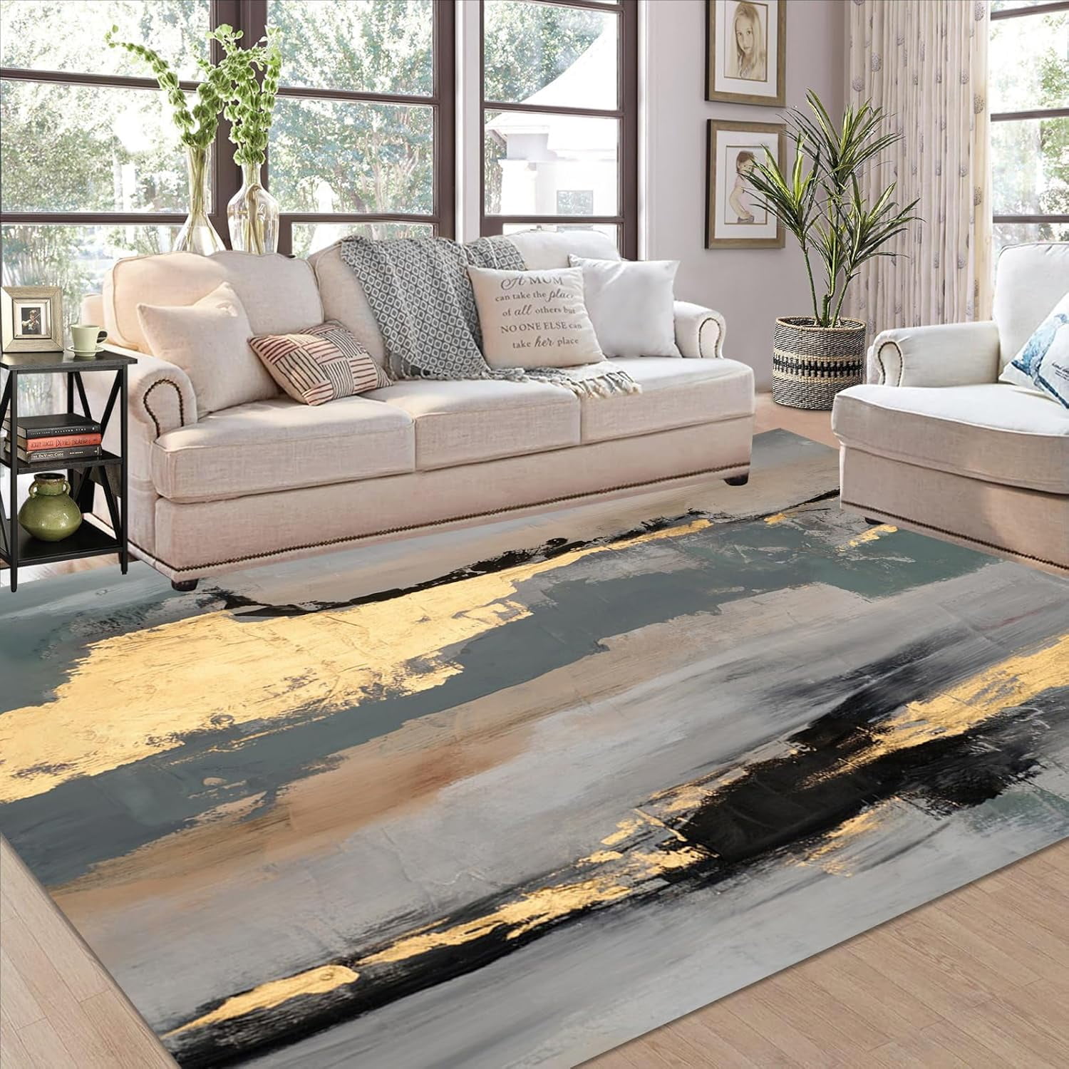 Unique Abstract Oil Painting Textured Area Rug Canvas Inspired Machine ...