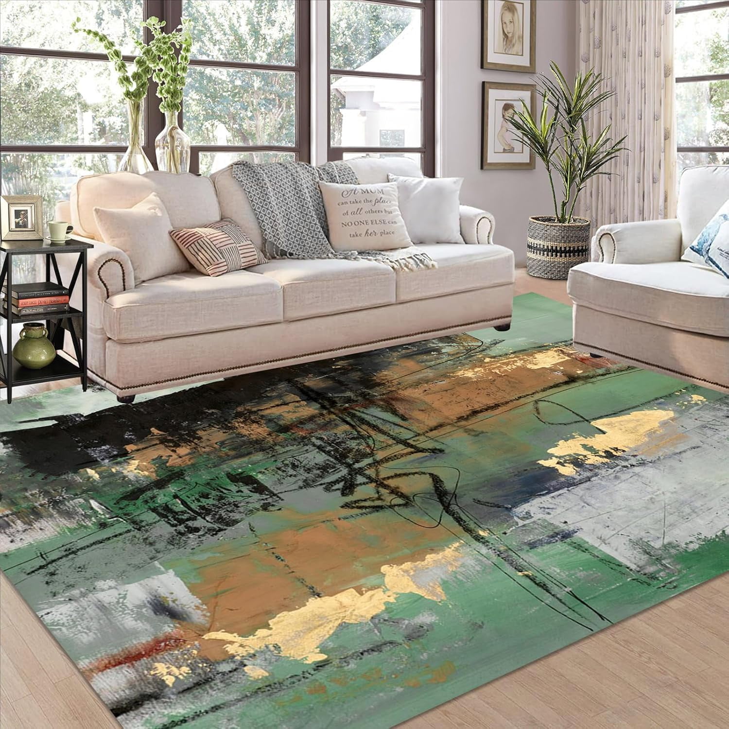 Unique Abstract Oil Painting Textured Area Rug Canvas Inspired Machine ...