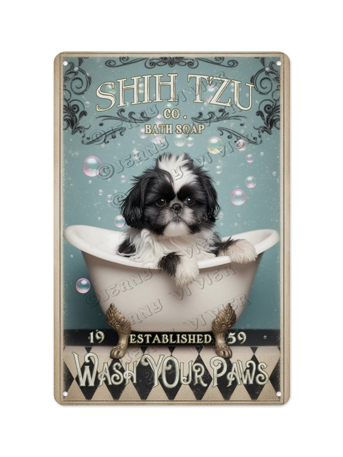 Unique Aluminum Metal Sign, 8 x 12 Inches, Black White Shih Tzu Wash ...