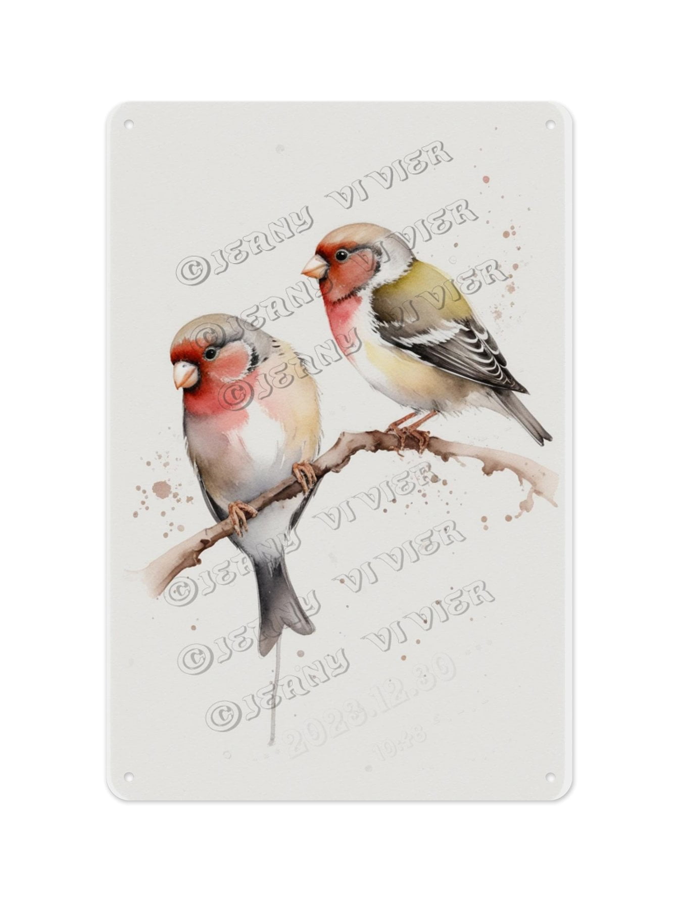 Unique Aluminum Sign, 12 x 16 Inches, Watercolor Finches on The Branch ...