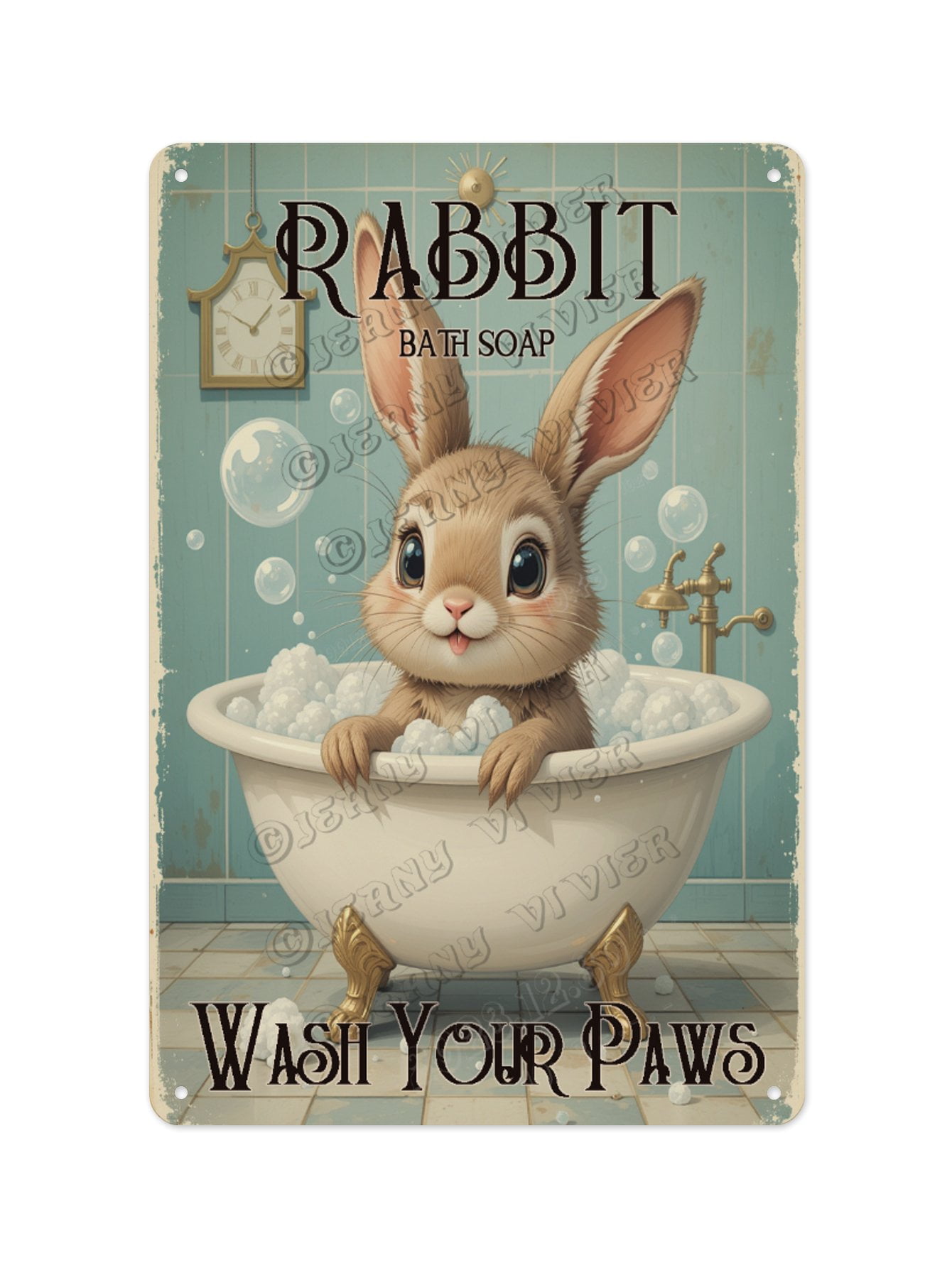 Unique Aluminum Sign with a Cute Bunny in the Bath Tub, 8 x 12 Inches ...