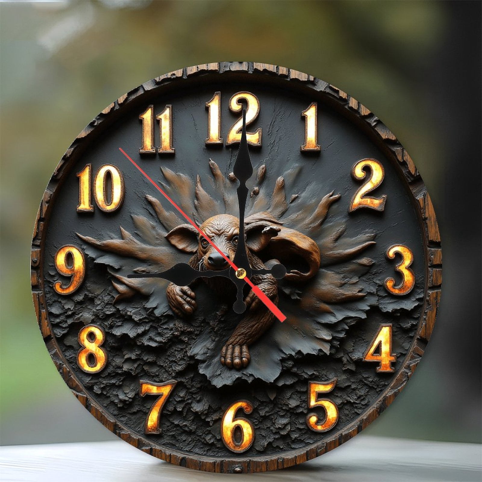 Unique Animal Wall Clock Resin Creature 10-Inch Silent Wooden Wall ...