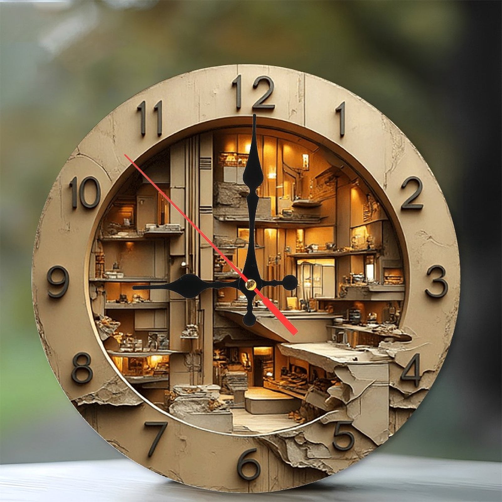 Unique Artistic Building Interior Clock Wall Decor 10-Inch Silent ...