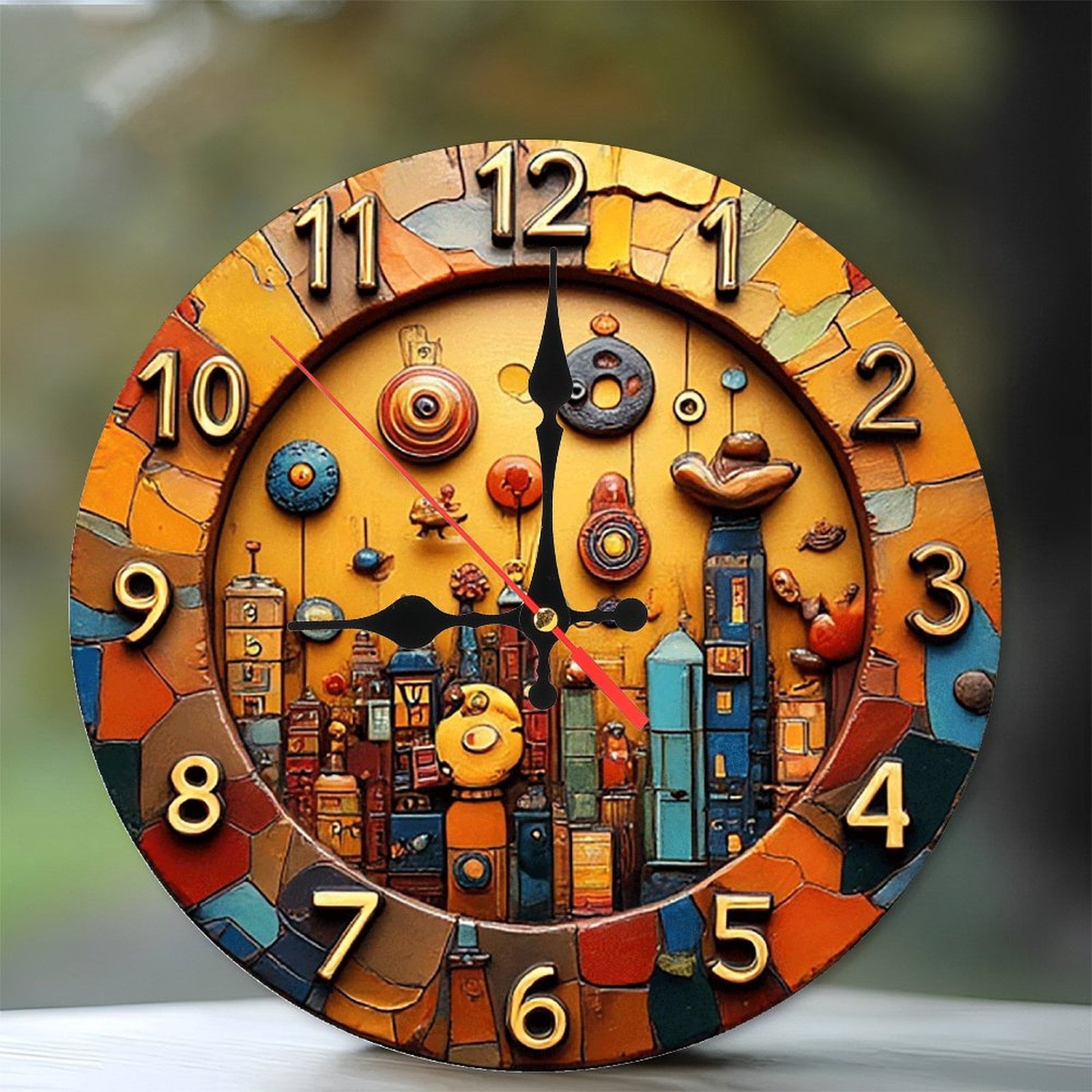 Unique Artistic Mosaic Clock Wall Decor 10-Inch Silent Wooden Wall ...