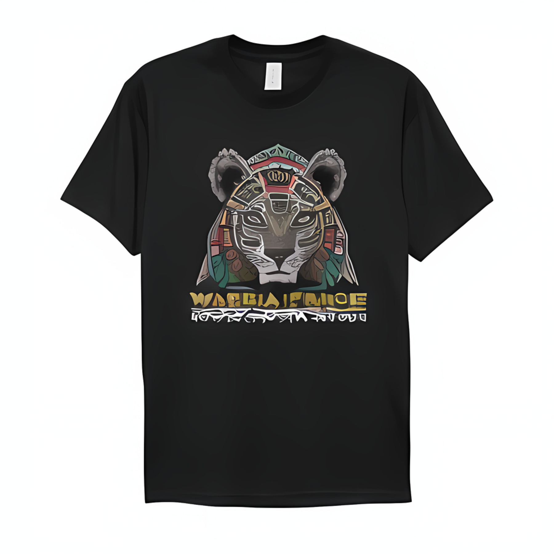 Unique Aztec Inspired Black T-Shirt with Tiger Head Motifs and Tribal ...