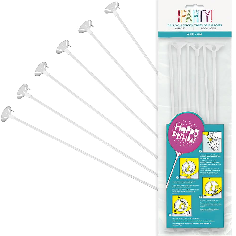 Unique Balloon Sticks & Cups-12 6 Pcs, One Size, White - Walmart.com