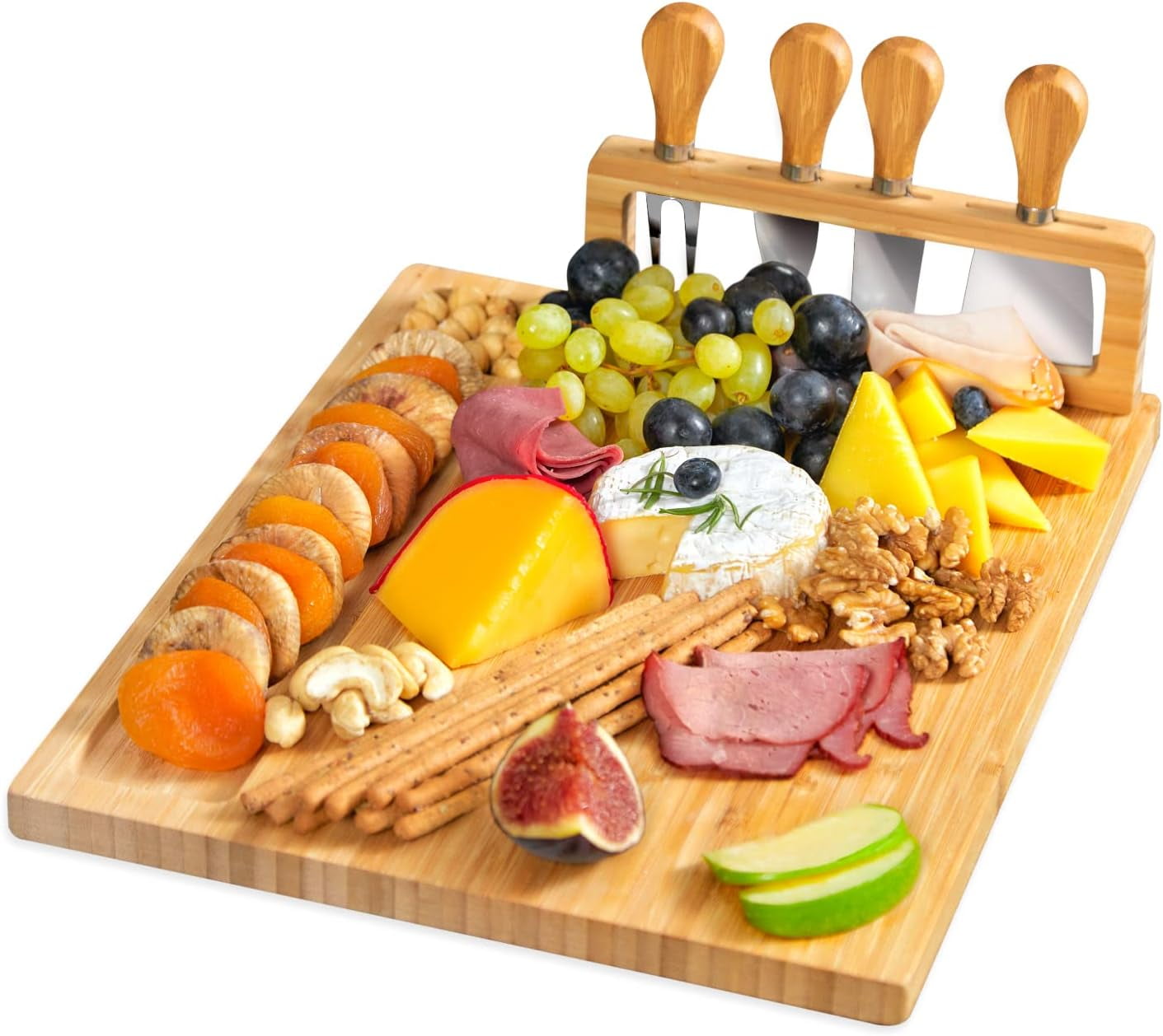 Unique Bamboo Cheese Board and Knife Set - Charcuterie Boards Set ...