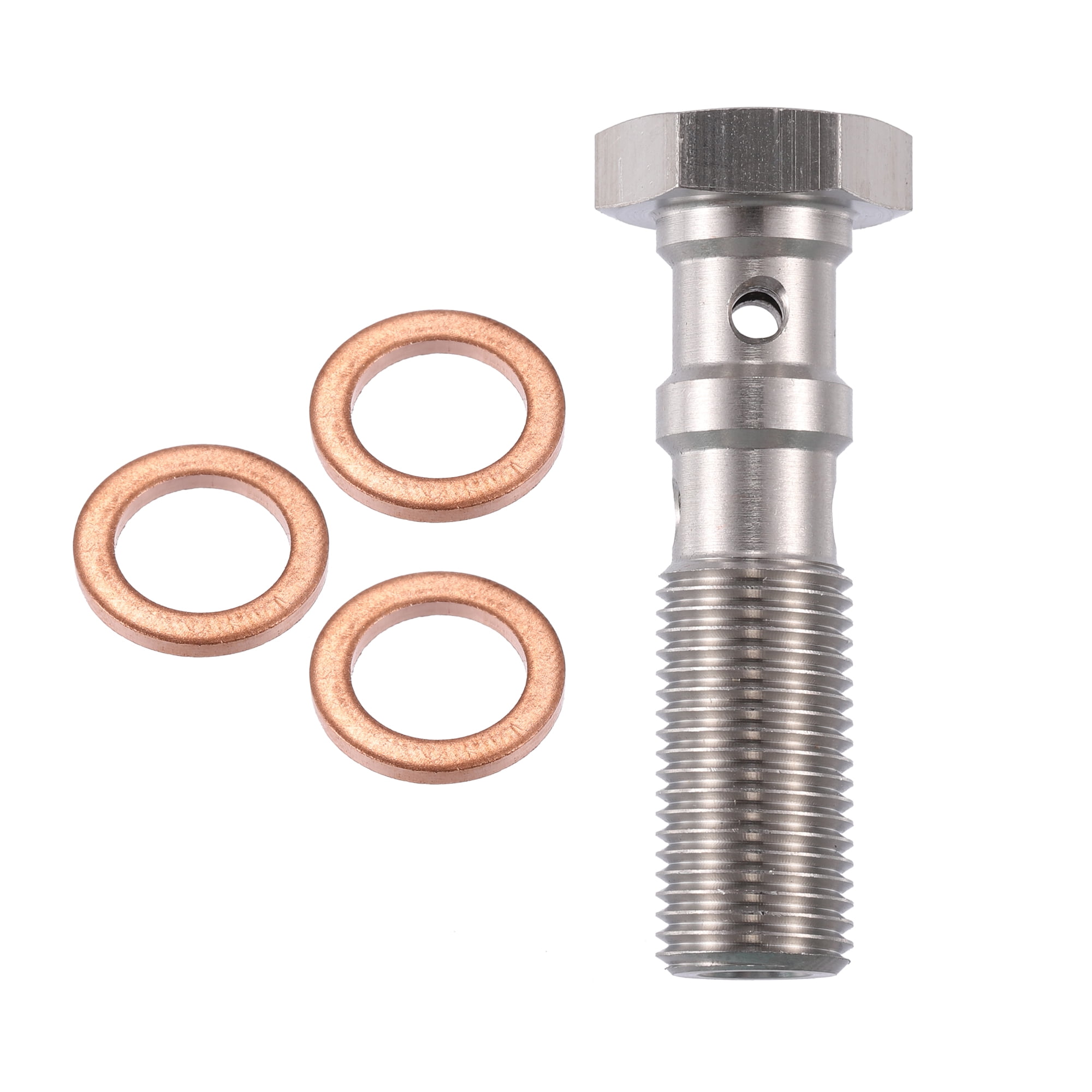 Unique Bargains 1 Pcs M10x1.25 Thread Turbo Brake Line Banjo Bolt with Copper Washers Double ...