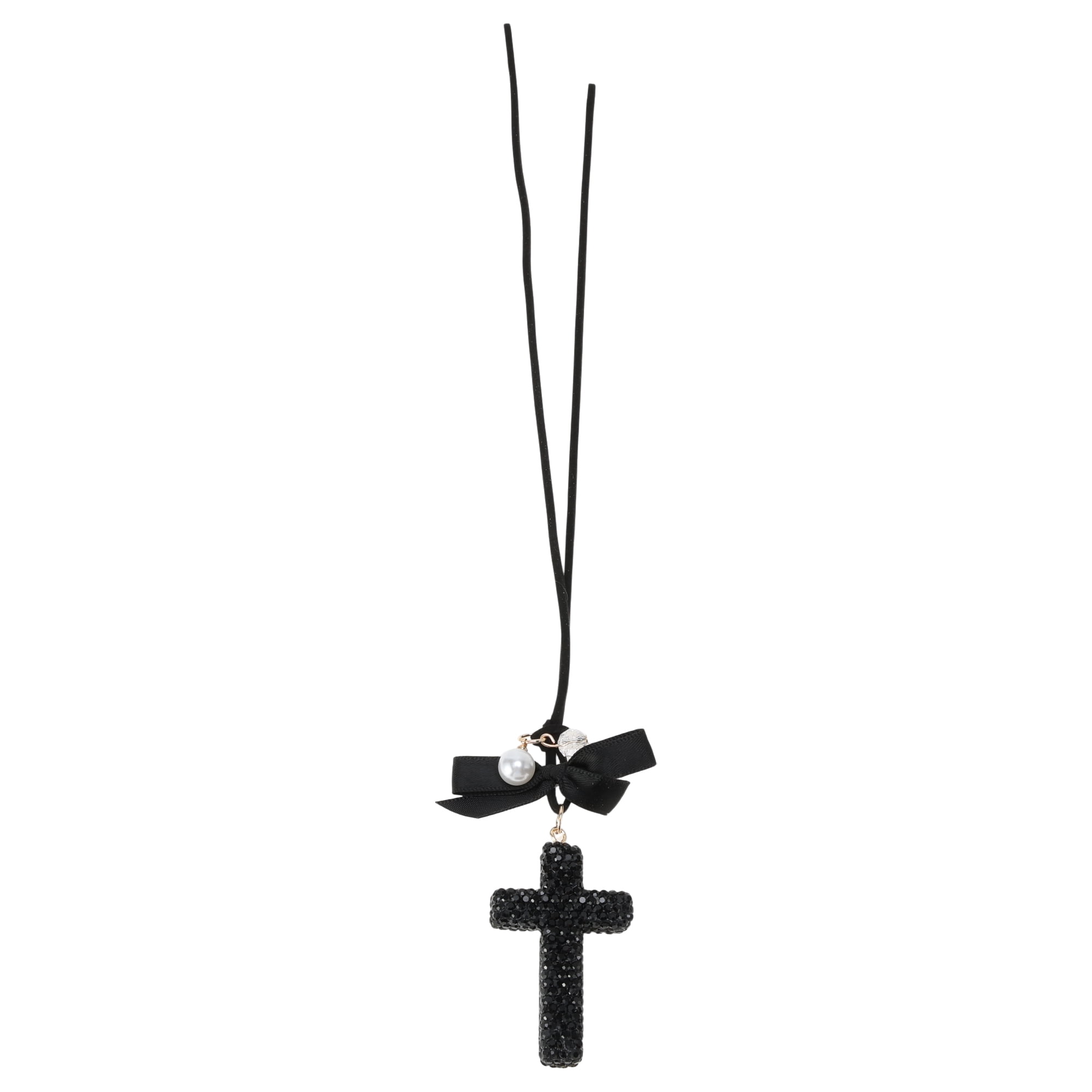 Unique Bargains 1 Pcs Metal Rhinestone Bow Diamond Cross Car Rear View ...