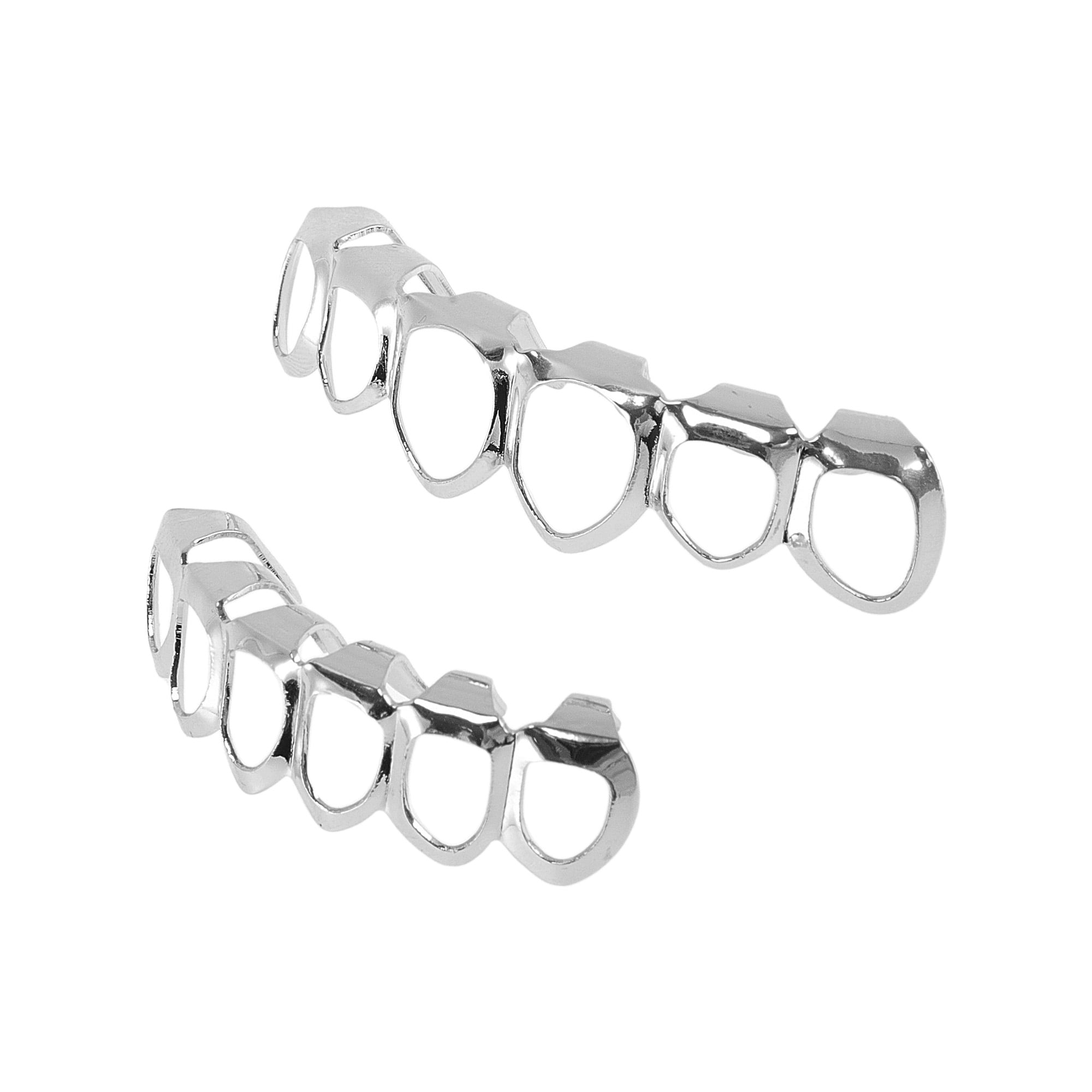 Unique Bargains 1 Set Fake Grills Hip Hop Teeth Grillz Silver Tone ...