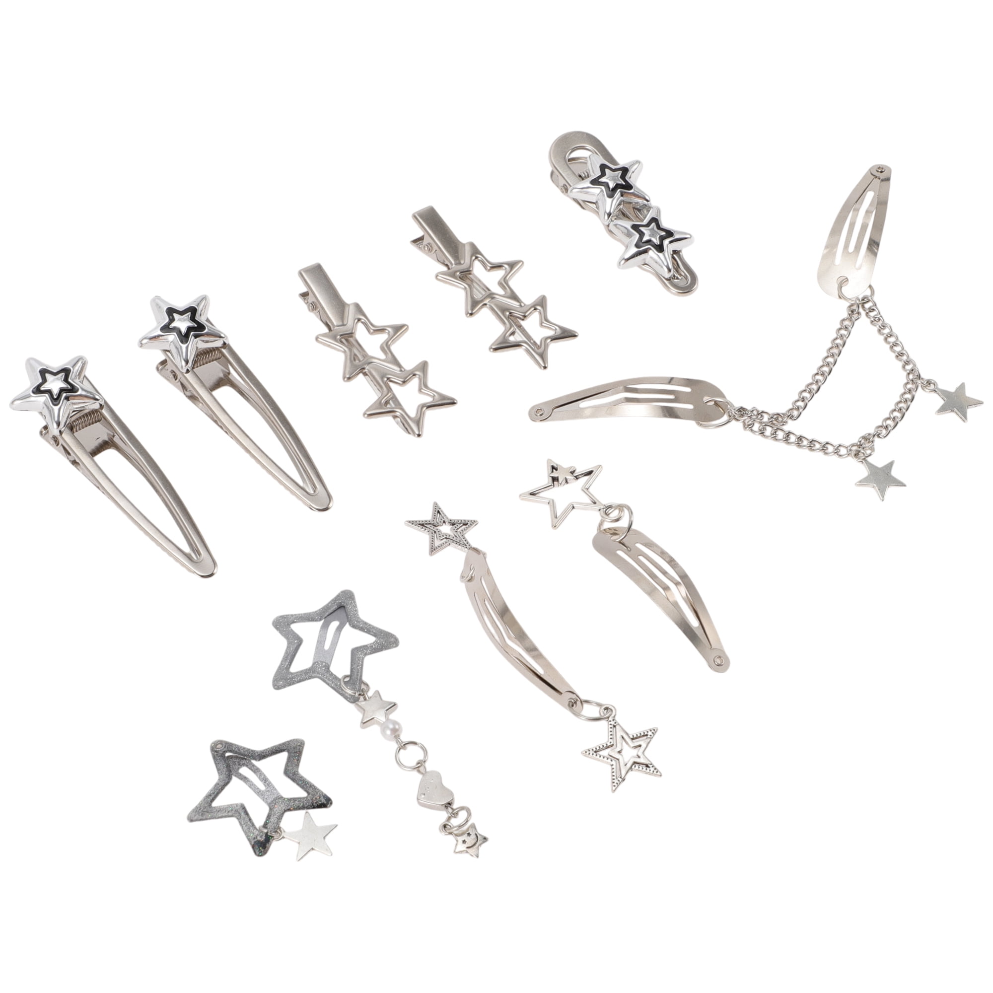 Unique Bargains 10 Pcs Stars Hair Clips Silver Alloy Hair Accessories ...