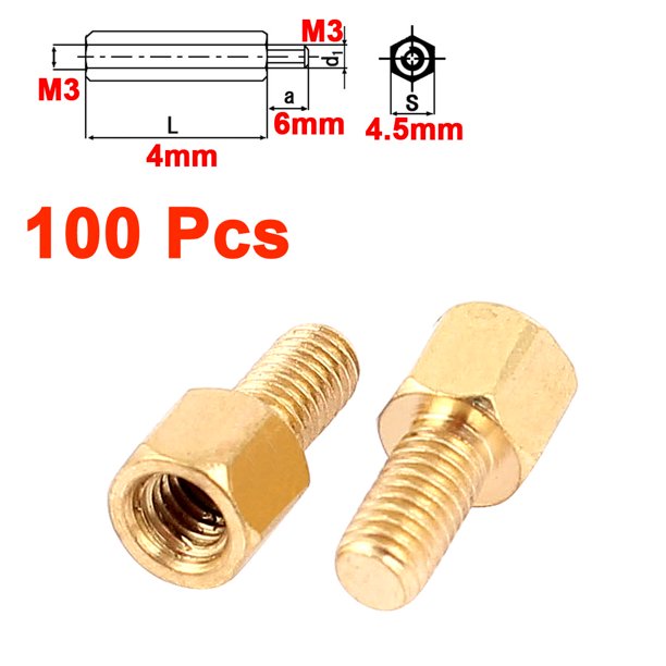 Unique Bargains 100Pcs M3 Thread 4+6mm Screw Threaded Brass Hex ...