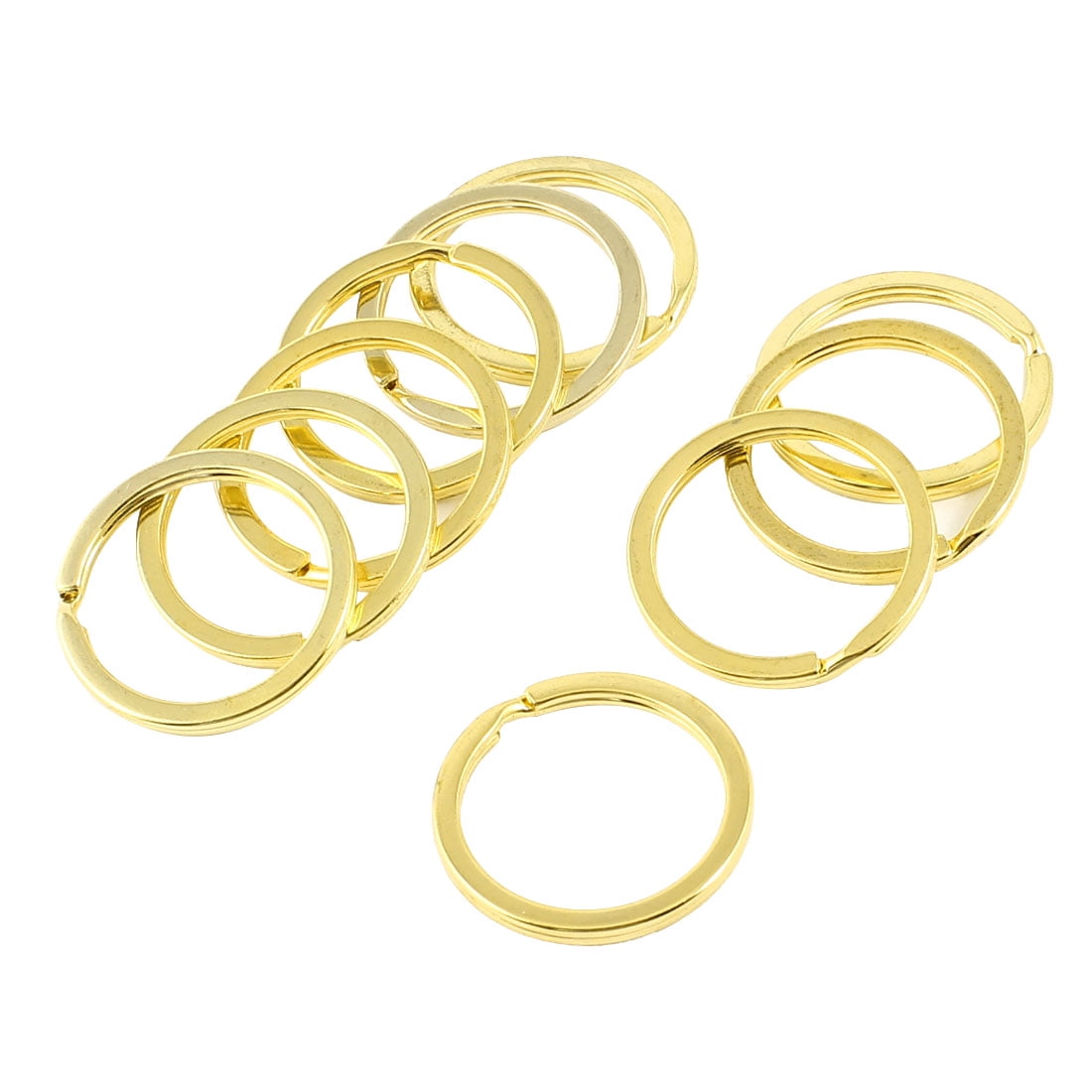 Unique Bargains 10pcs Metal Gold Tone Flat Split Key Keychains Ring ...