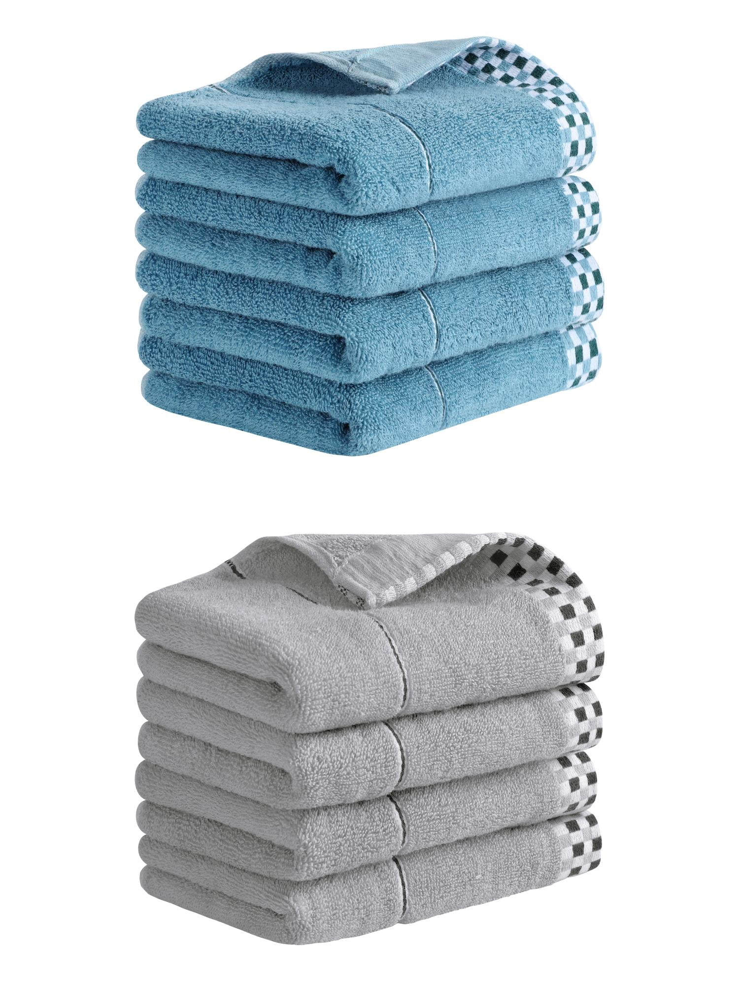 Unique Bargains 14" x 30" Striped Checked Hand Towels Blue/Grey 8 ...