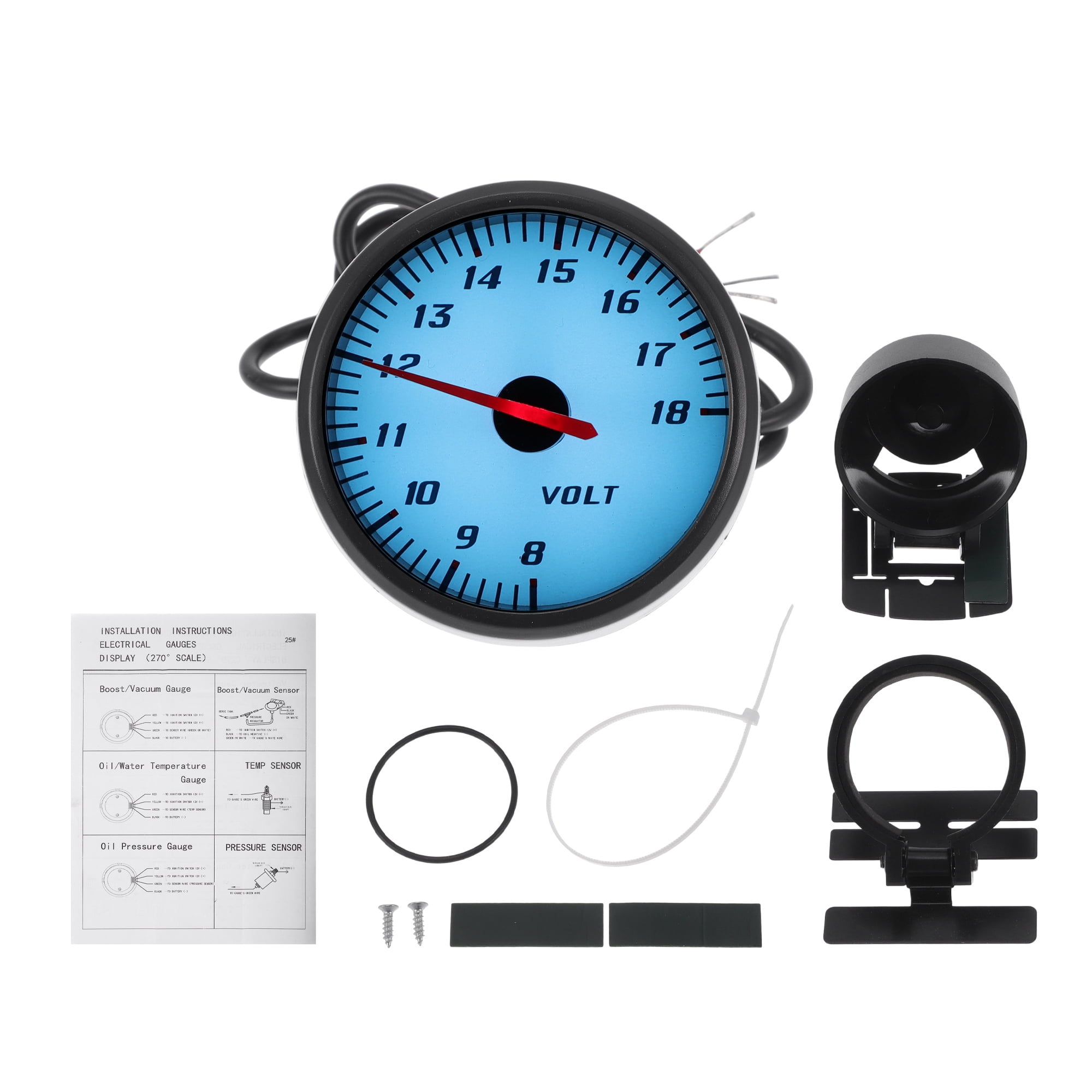 Unique Bargains 2.5" 60mm DC 12V Voltage Gauge Ice Blue Light Analog ...