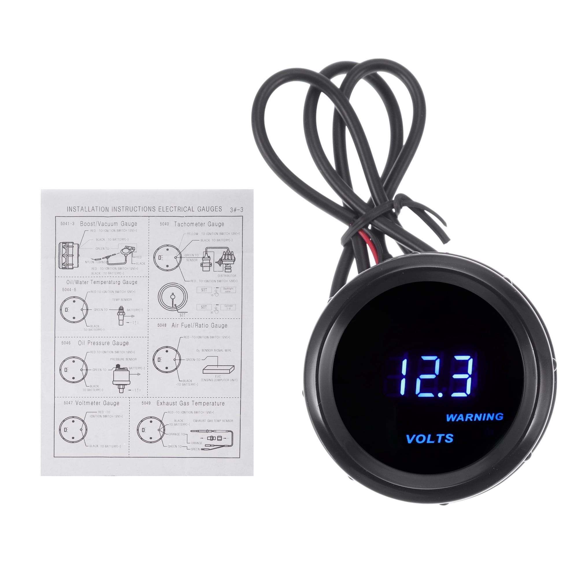 Unique Bargains 2" 52mm DC 12V Voltage Gauge Blue Light LED Digital ...