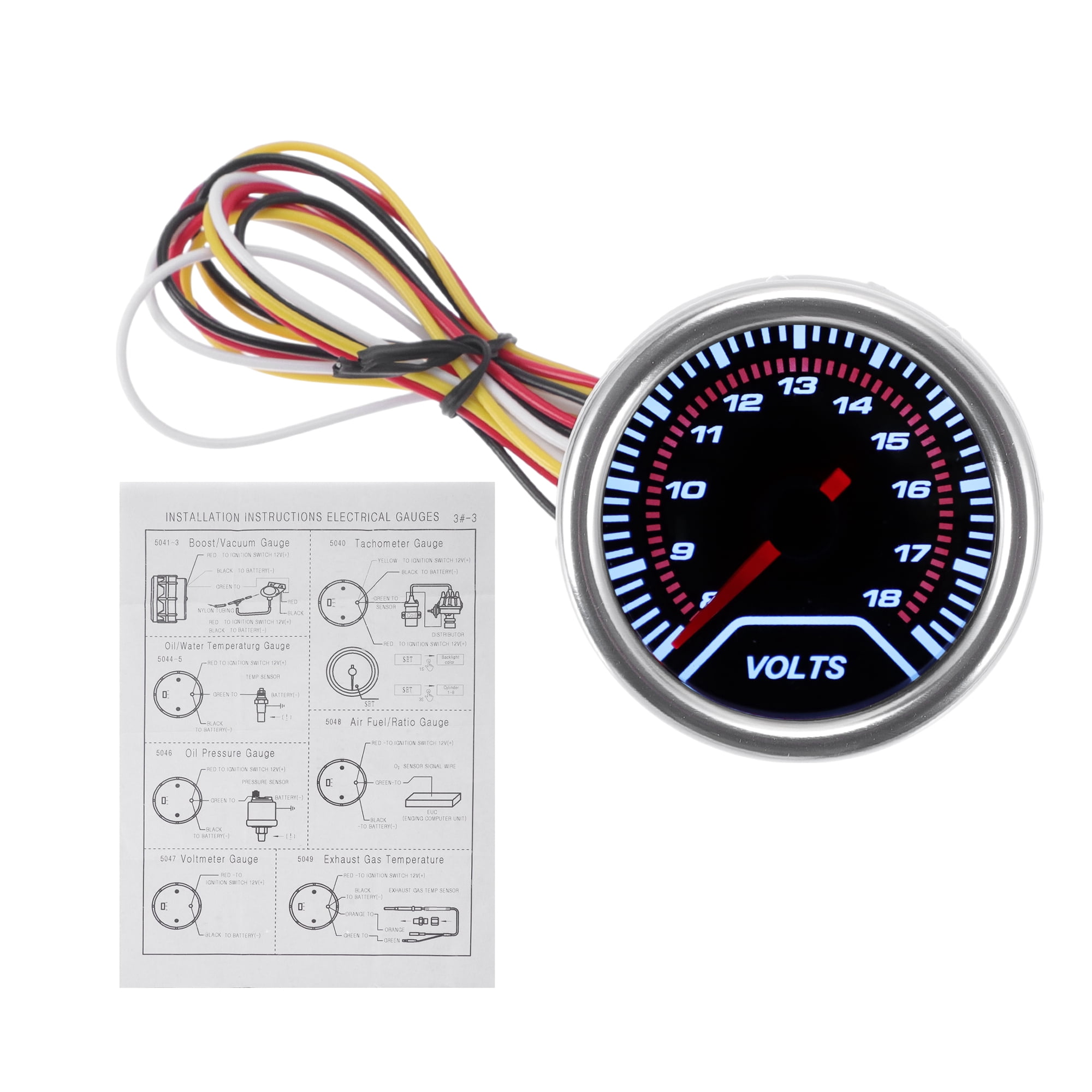 Unique Bargains 2" 52mm DC 12V Voltage Gauge White Light Analog ...