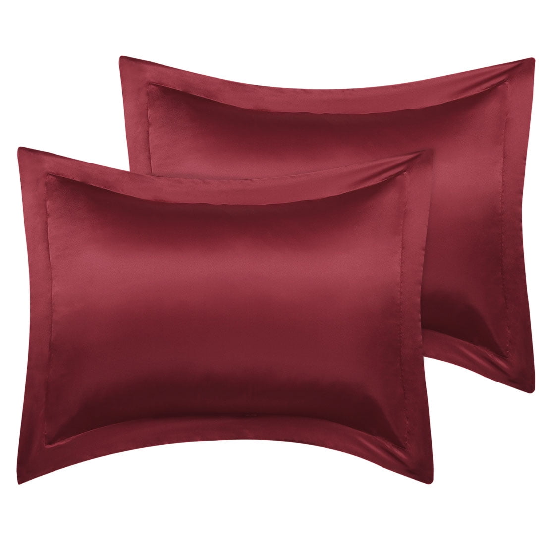 Unique Bargains 2-Pack Silky Satin Pillow Shams King 20"x 36" Wine Red ...