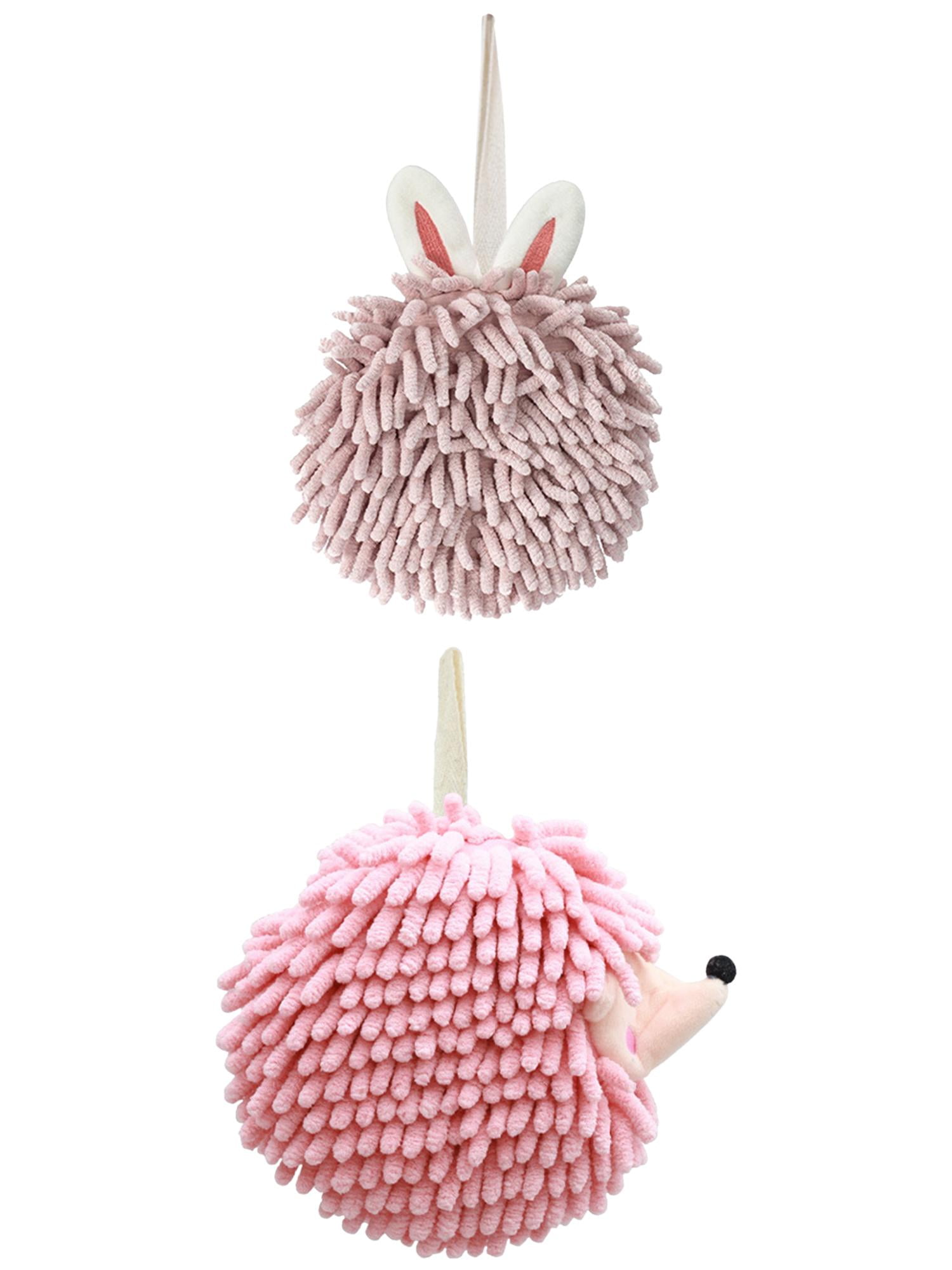 Unique Bargains 2 Packs Fuzzy Ball Hand Towels 7" x 7" Light Pink/Pink ...
